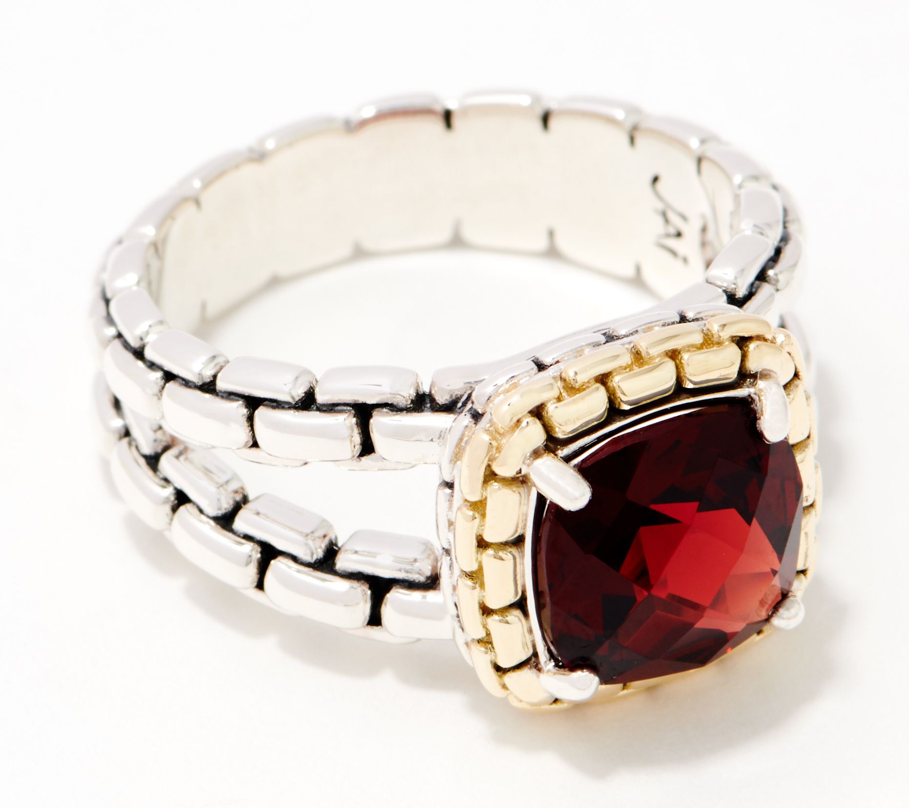 "As Is" JAI Sterling Silver & 14K Box Chain Gemstone Ring - QVC.com