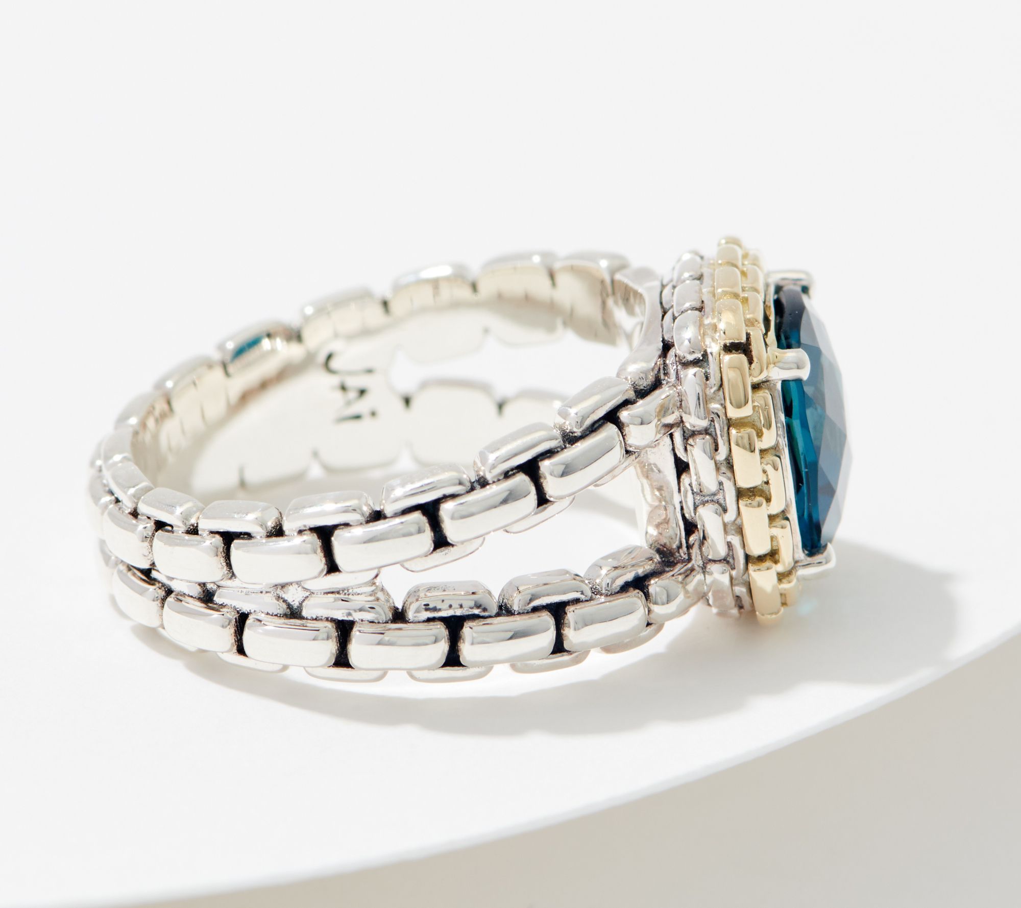 "As Is" JAI Sterling Silver & 14K Box Chain Gemstone Ring - QVC.com
