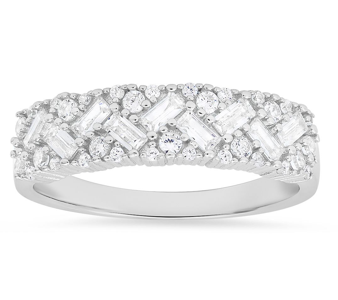 Sterling Silver Baguette-Cut Band Ring - QVC.com