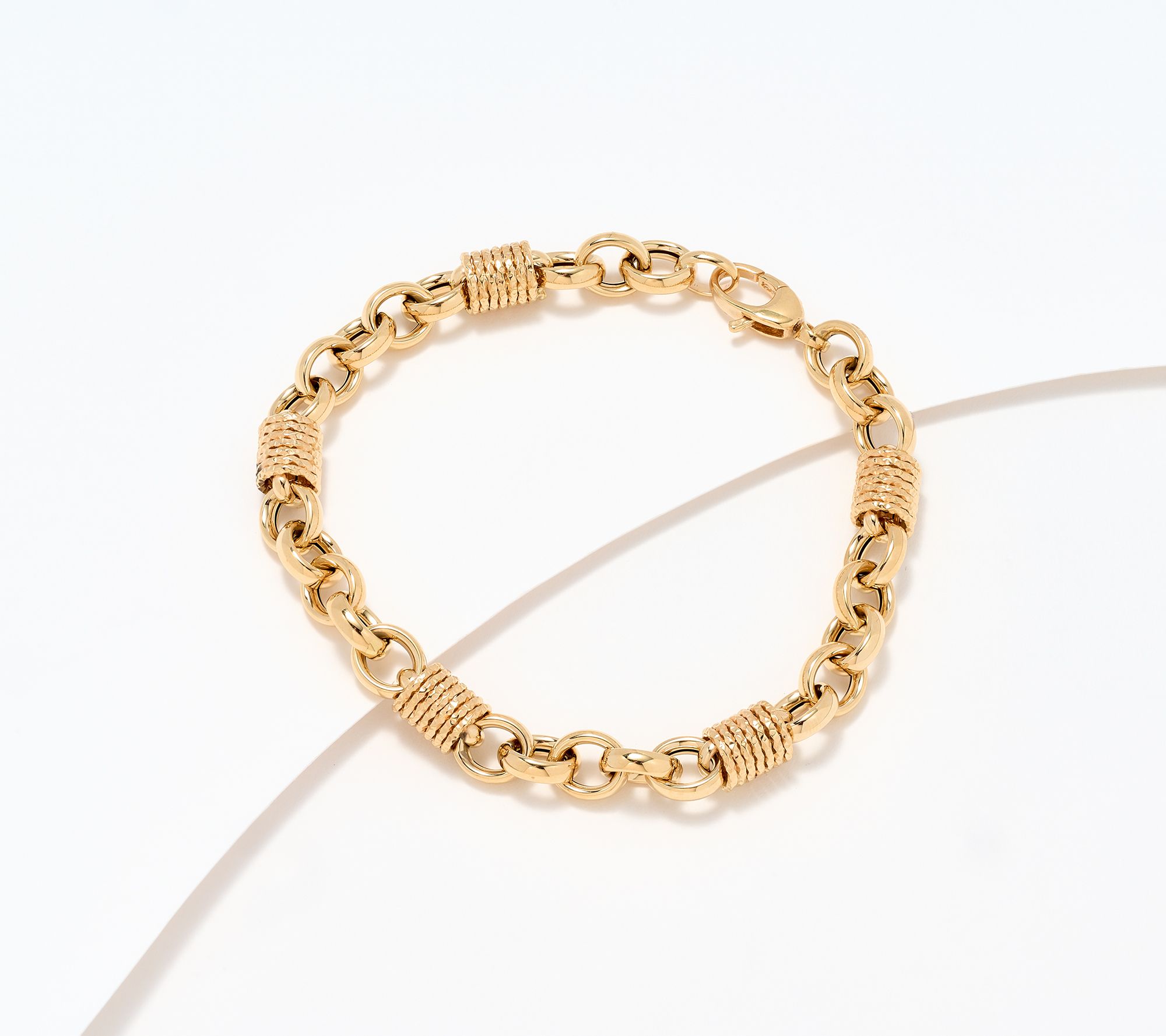 "As Is" David Markstein 14K Gold Textured Station Rolo Bracelet - QVC.com