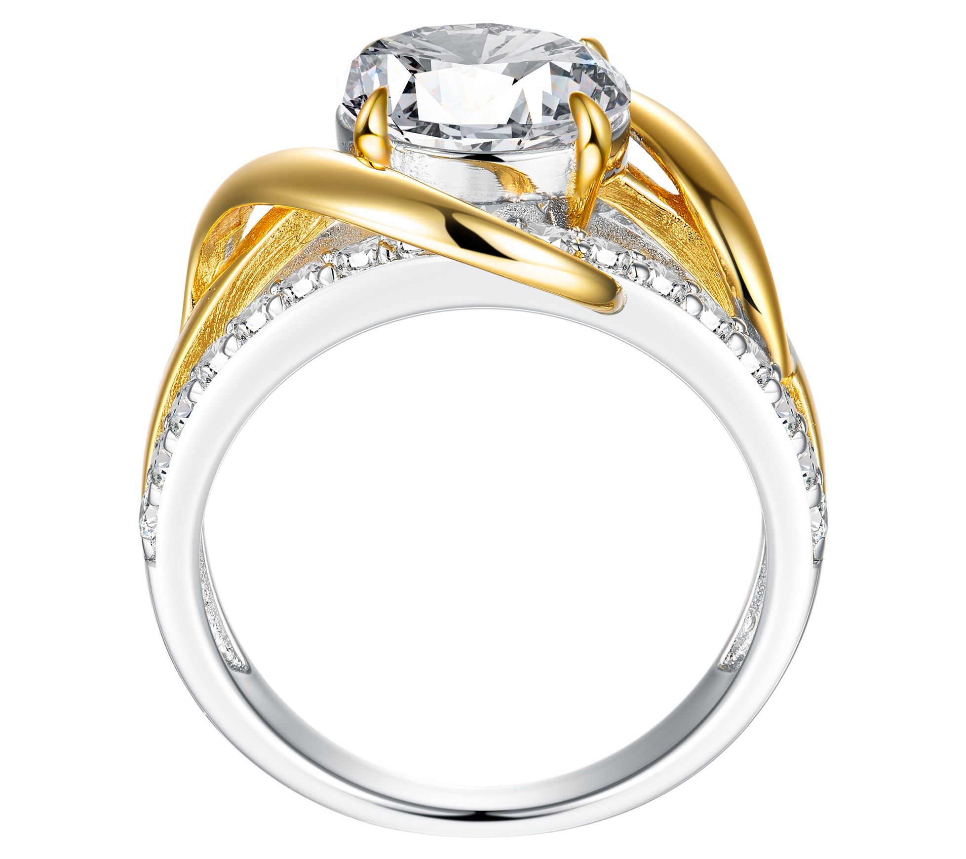 Diamonique 4.02 cttw Two-Tone Engagement Ring, Sterling Silver - QVC.com