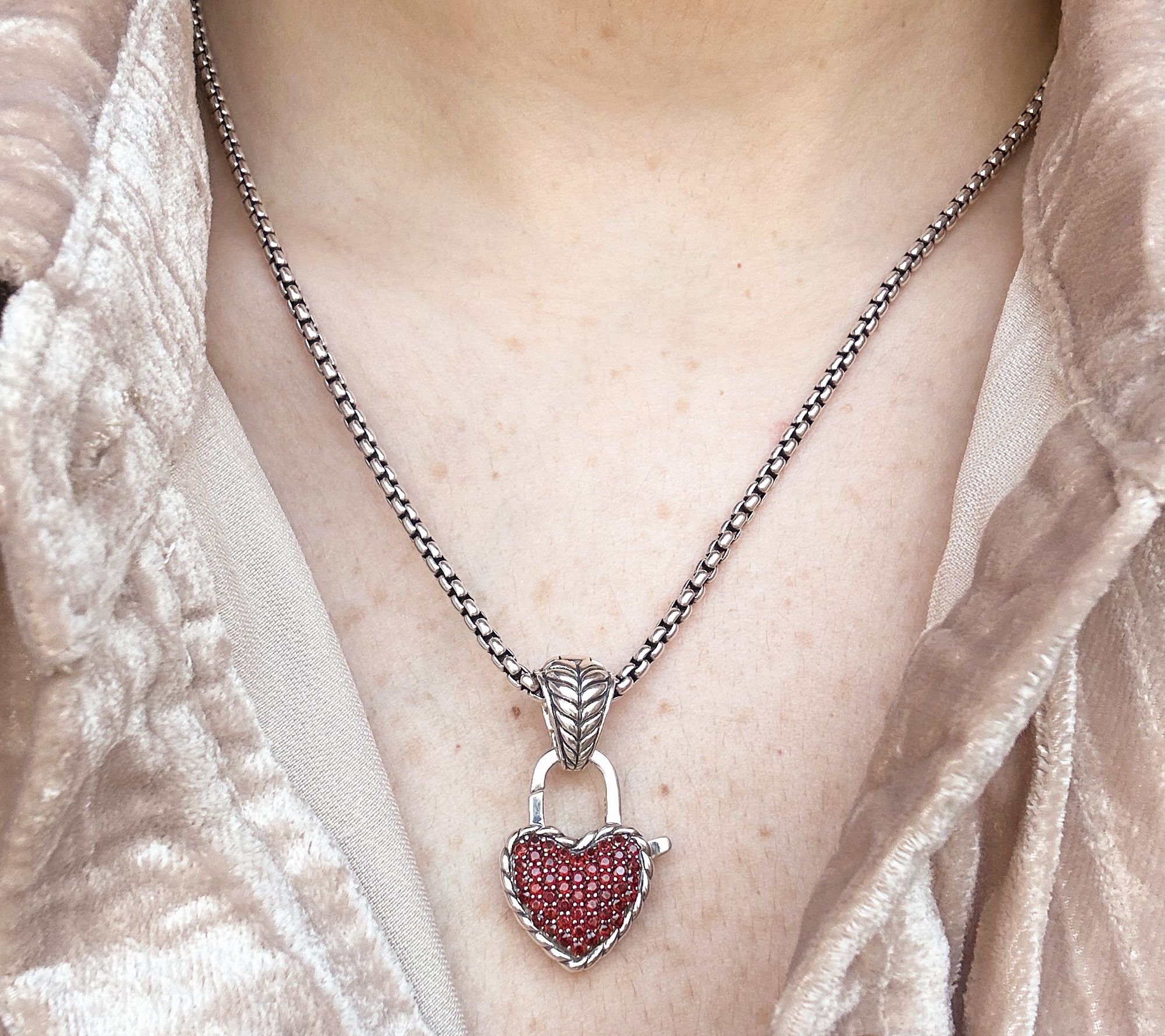JAI Sterling Silver Pave Garnet Heart Lock Enhancer - QVC.com