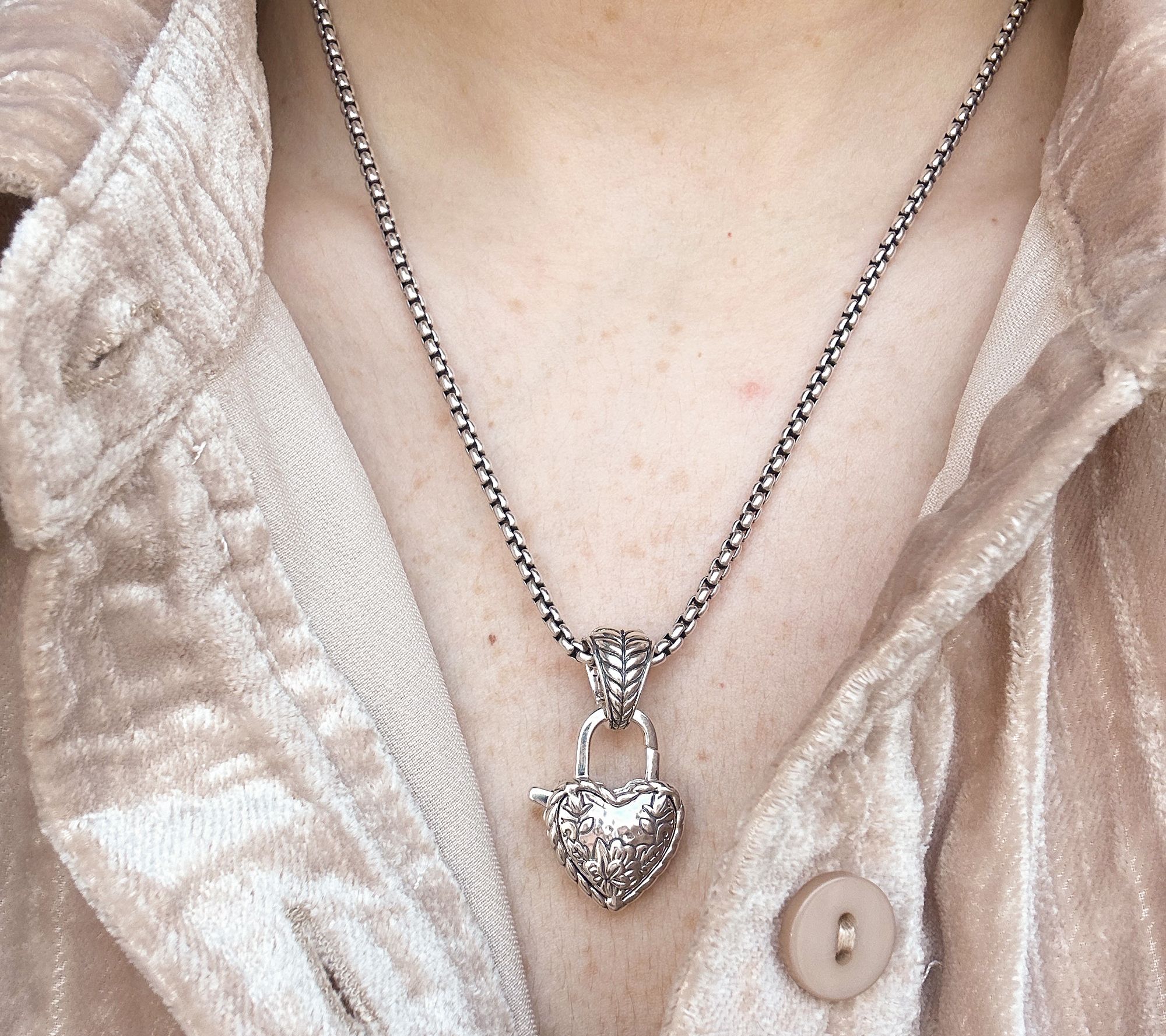 JAI Sterling Silver Pave Garnet Heart Lock Enhancer - QVC.com