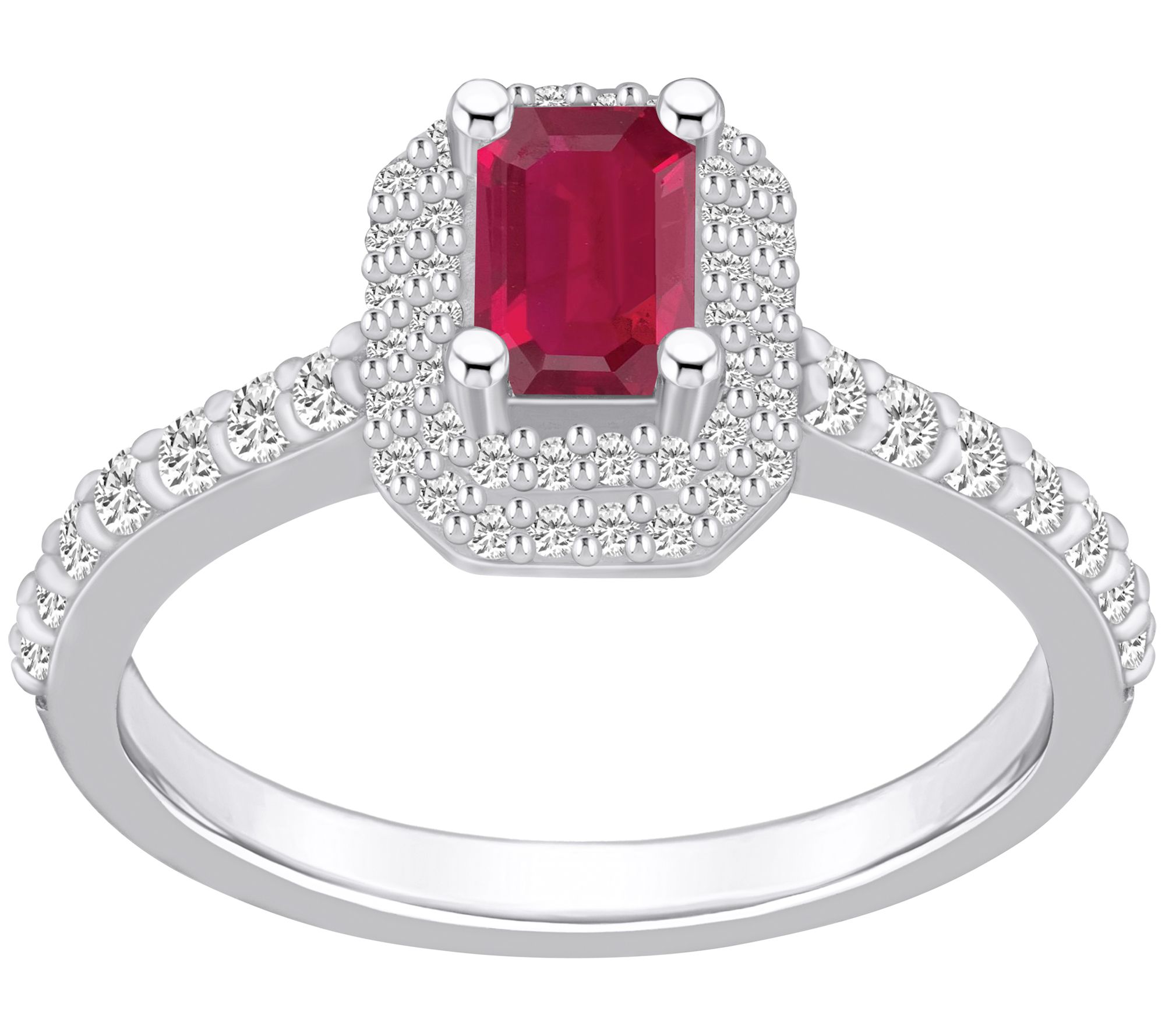 Affinity Gems Emerald Cut Ruby & Diamond Halo Ring, 14K Gold - QVC.com