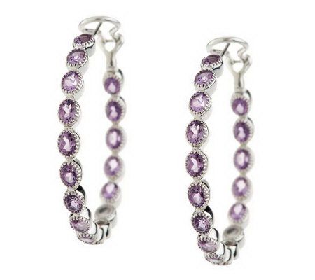 Erica Courtney Gemstone Holly Hoops, Sterling or 14K Gold Clad - QVC.com