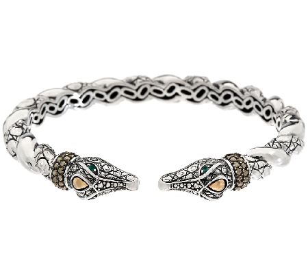 JAI Sterling & 14K Marcasite Double Head Croco Cuff - QVC.com