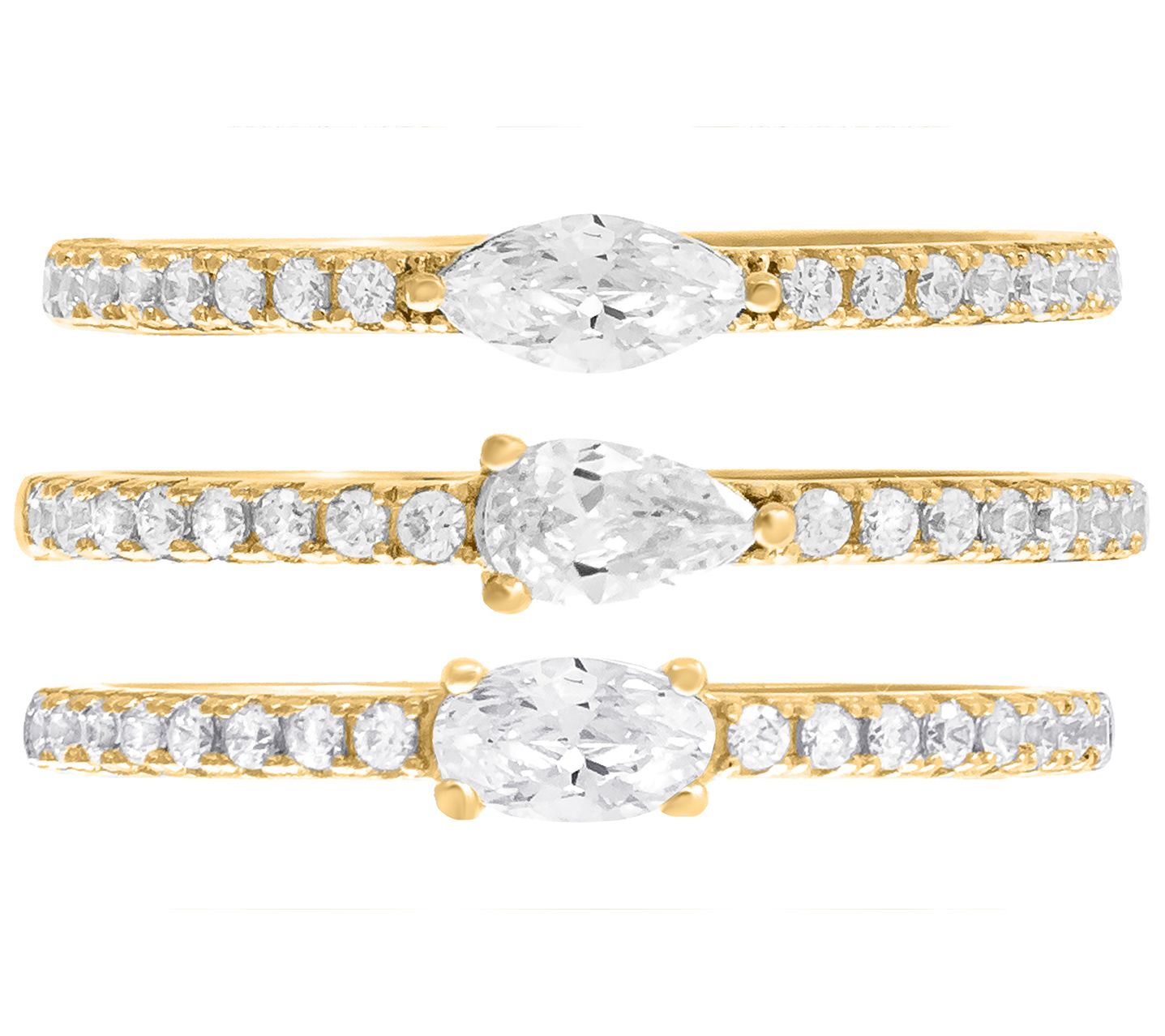 Diamonique 0.95 cttw Stackable Ring Set, 14K Gold Plated - QVC.com