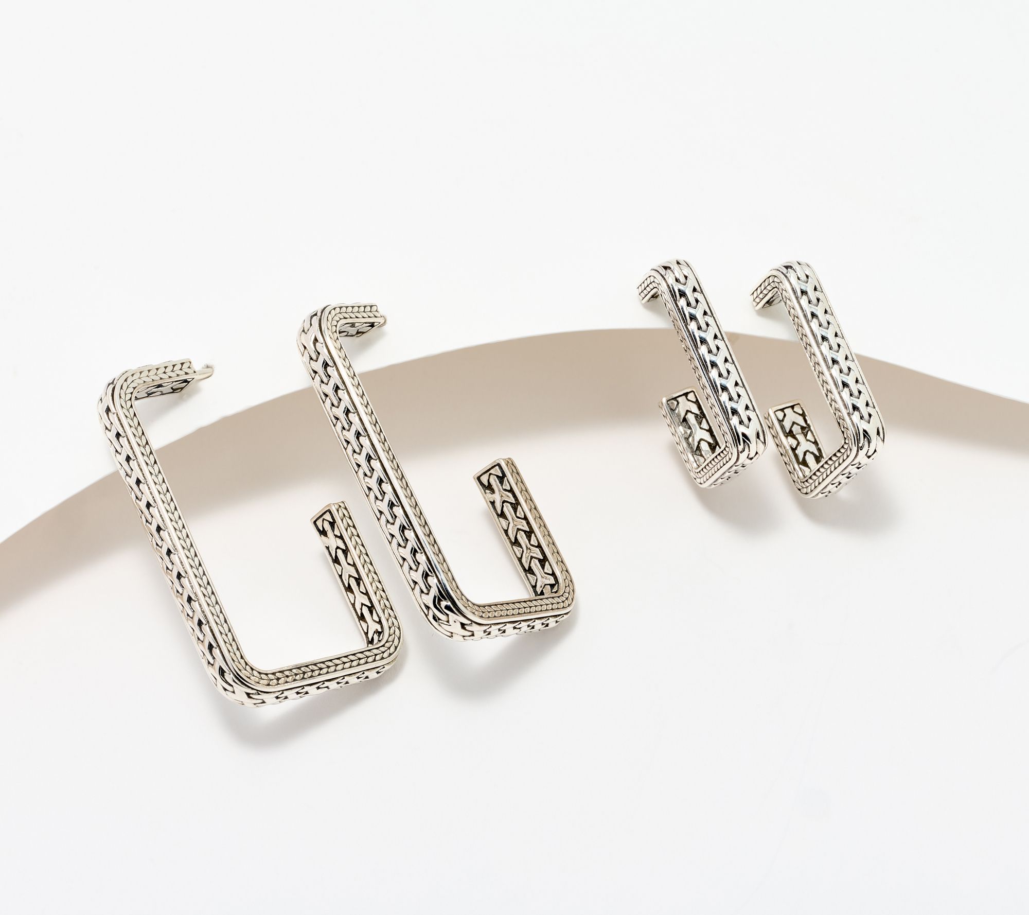 JAI SS Heritage Textured Rectangular 3/4 - 1/4" Hoops - QVC.com