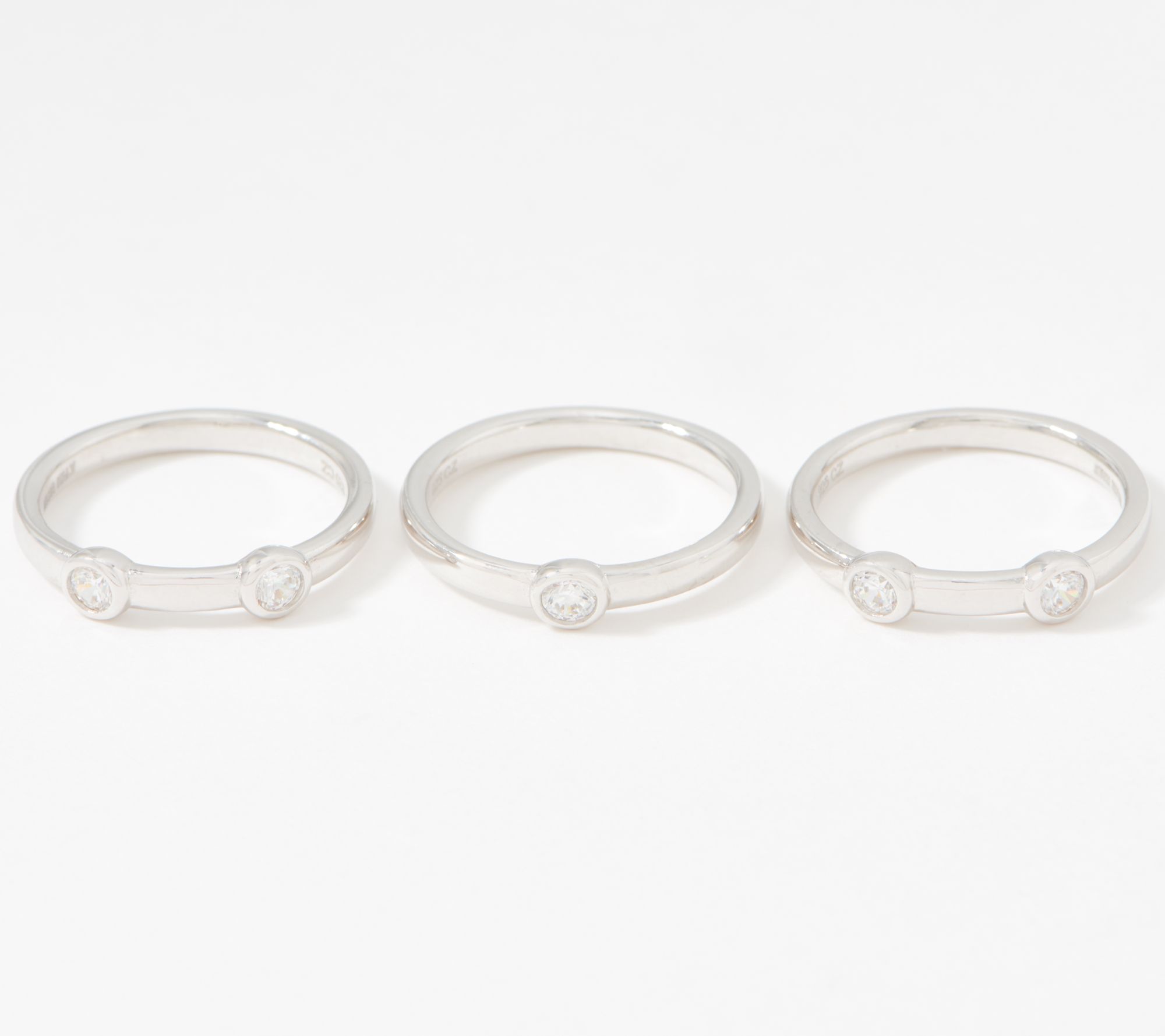 "As Is" Diamonique Set of 3 Bezel Set Stackable Rings Sterling Silver ...