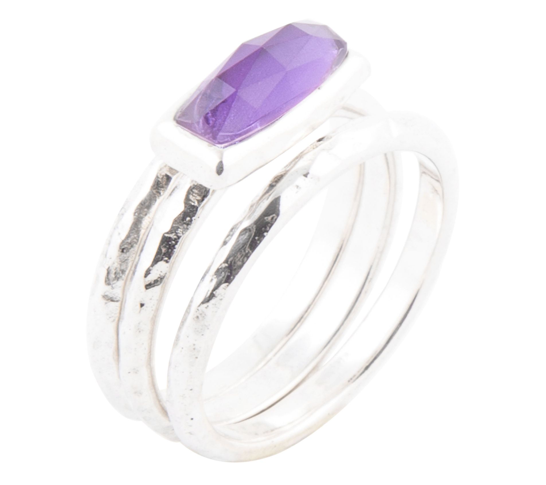 Stacking Hammered Purple Amethyst and Sterling Silver Ring Set 8