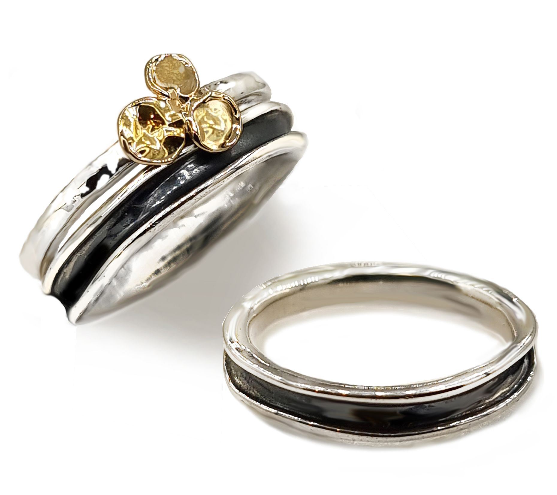 Hagit Sterling Silver & 14K Gold Set of 3 Stacking Rings - QVC.com