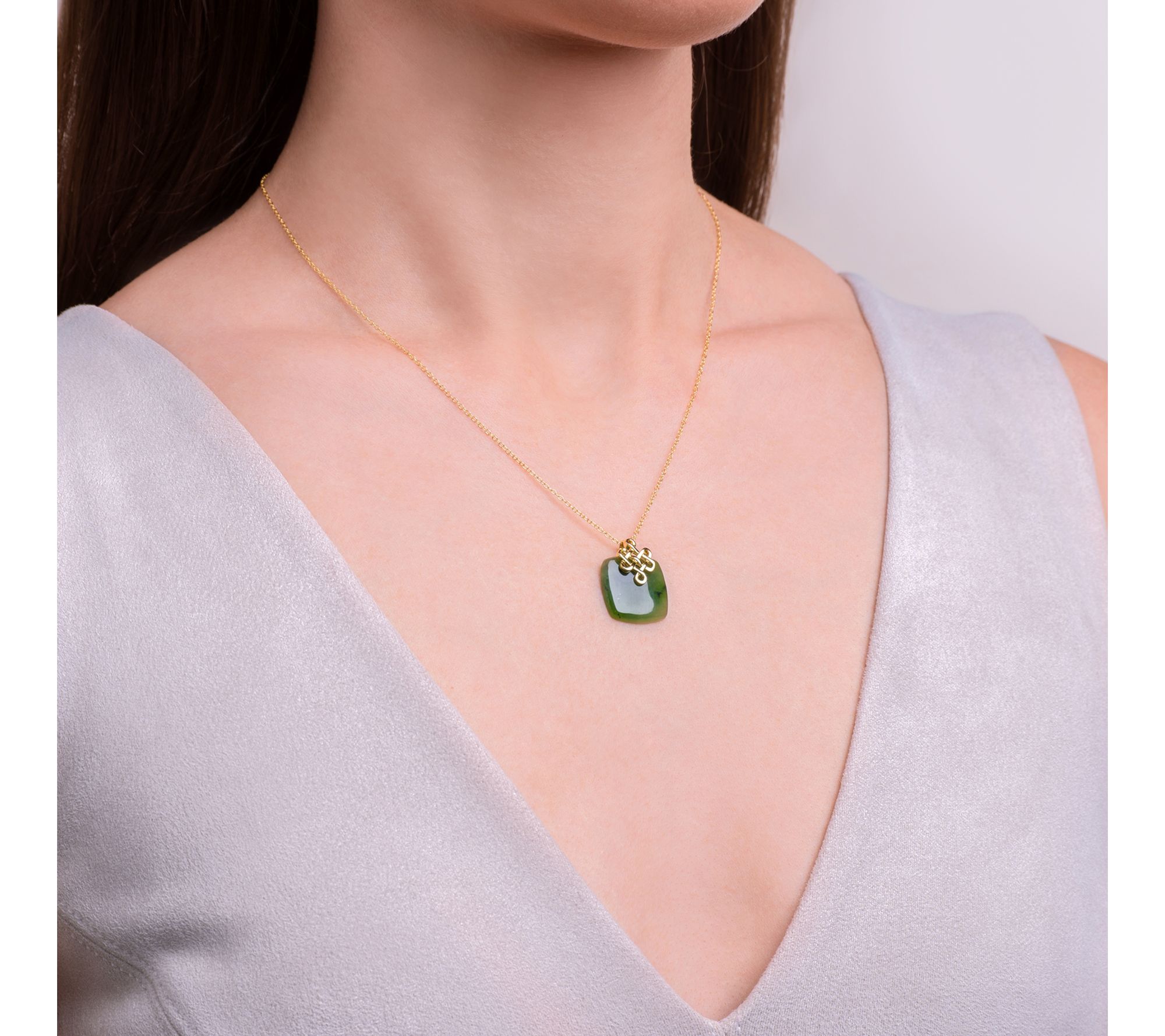 Dynasty Jade Cushion Cut Pendant w/ Chain, 18KGold Plated - QVC.com
