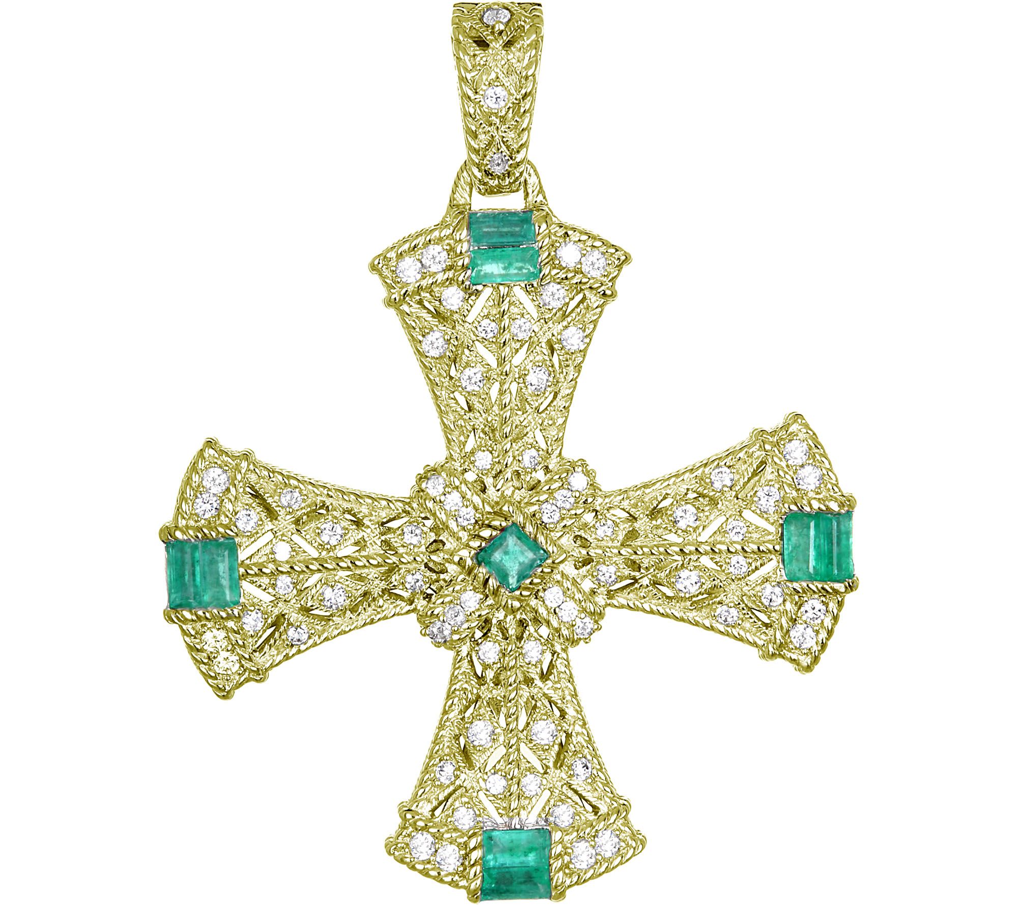 Judith Ripka Sterling & 14K Clad Emerald CrossEnhancer - QVC.com
