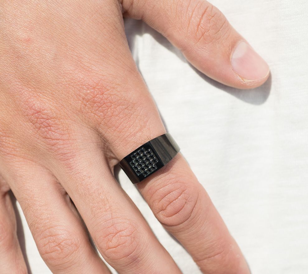 Steel by Design Men's Pave Cross Ring - QVC.com