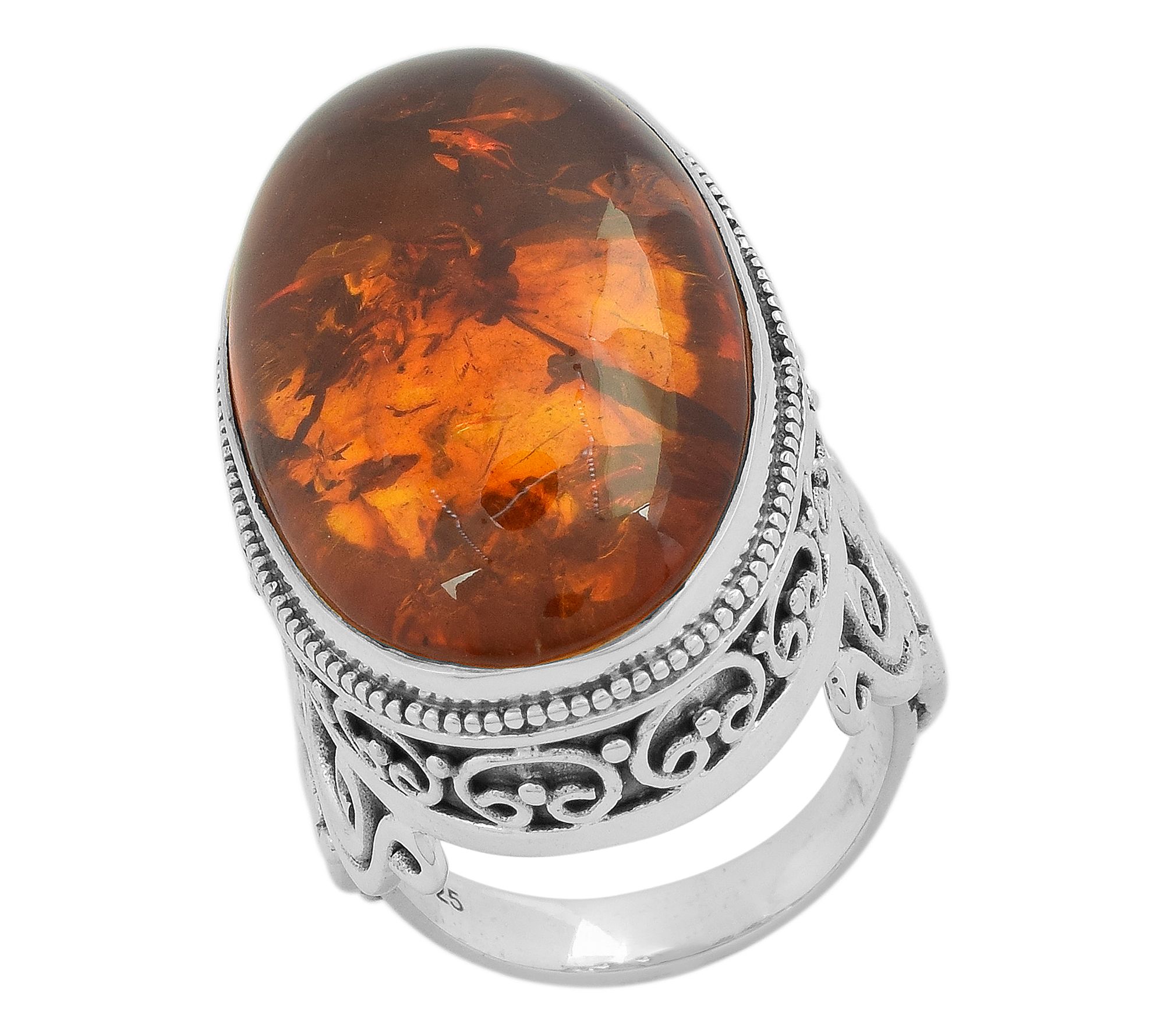 Artisan Crafted Sterling Silver Amber SolitaireRing - QVC.com