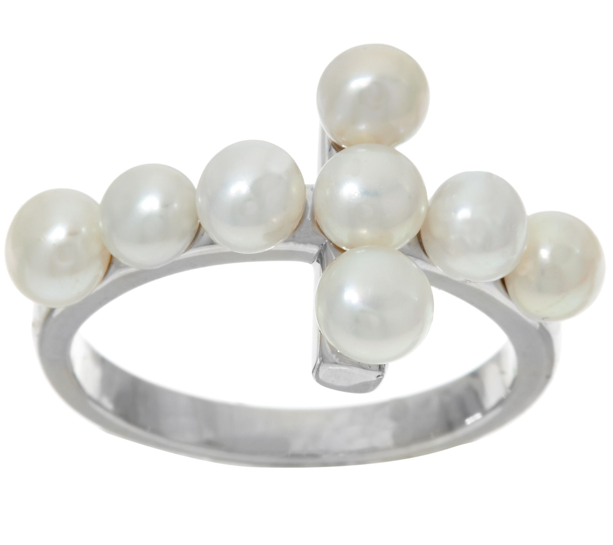Honora Cultured Pearl 4.0mm Horizontal Cross Sterling Ring - QVC.com