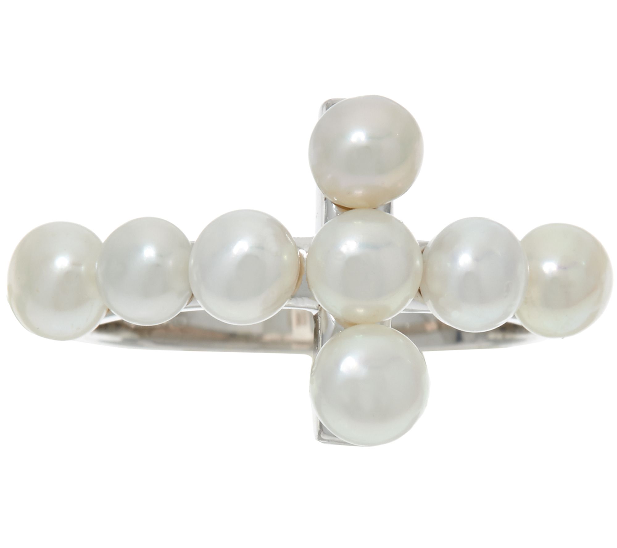 Honora Cultured Pearl 4.0mm Horizontal Cross Sterling Ring - QVC.com