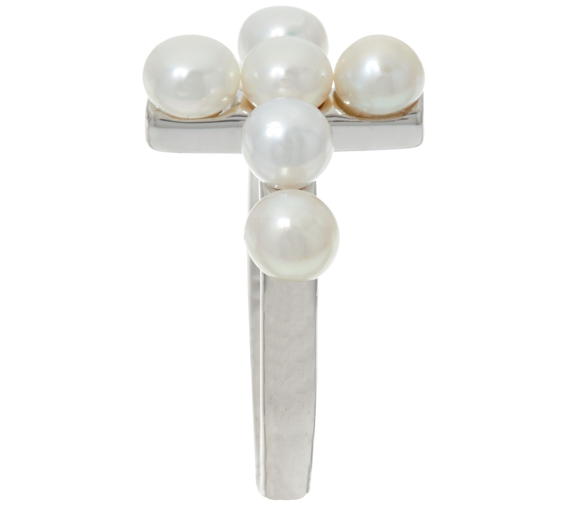 Honora Cultured Pearl 4.0mm Horizontal Cross Sterling Ring - QVC.com