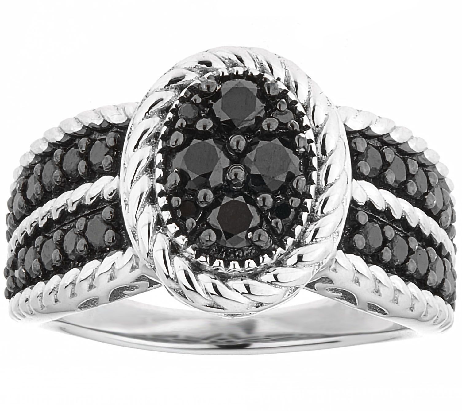 Affinity 1.00 cttw Black Diamond Cluster Ring ,Sterling - QVC.com