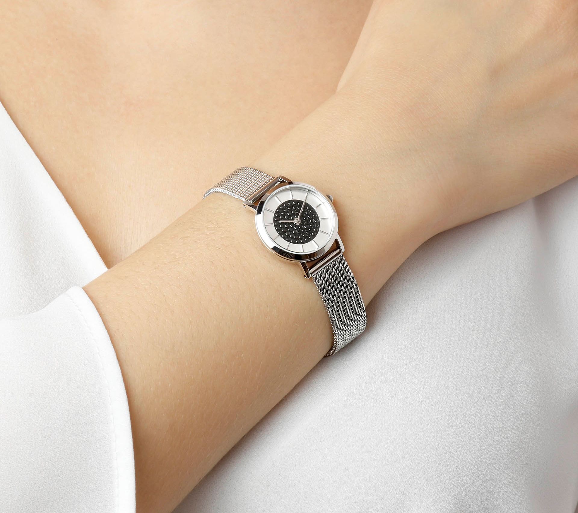 Steel by Design Black Spinel Adjustable Mesh St rap Watch - QVC.com