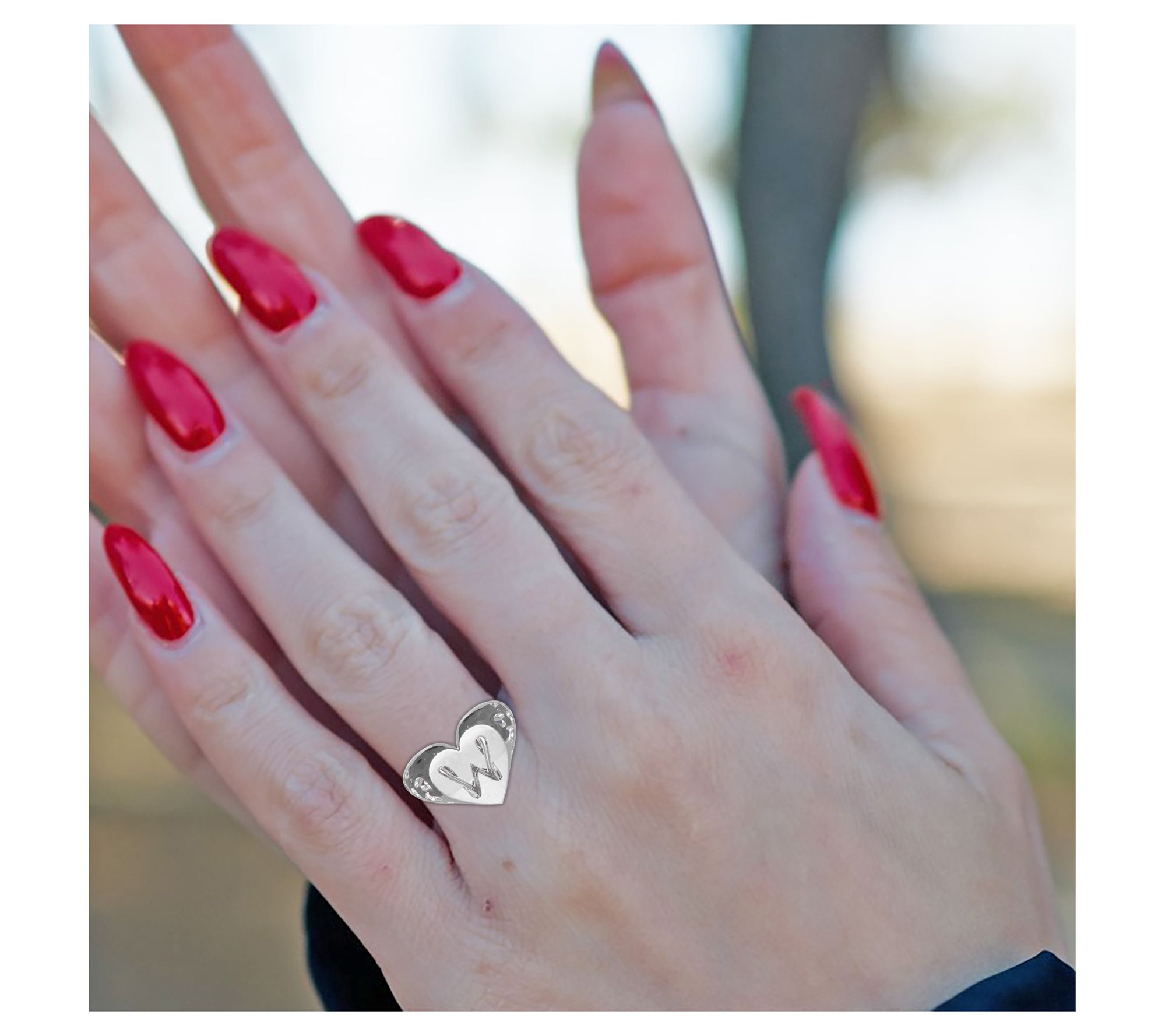 Heights Jewelers Sterling Silver Heart Signet Initial Ring - QVC.com