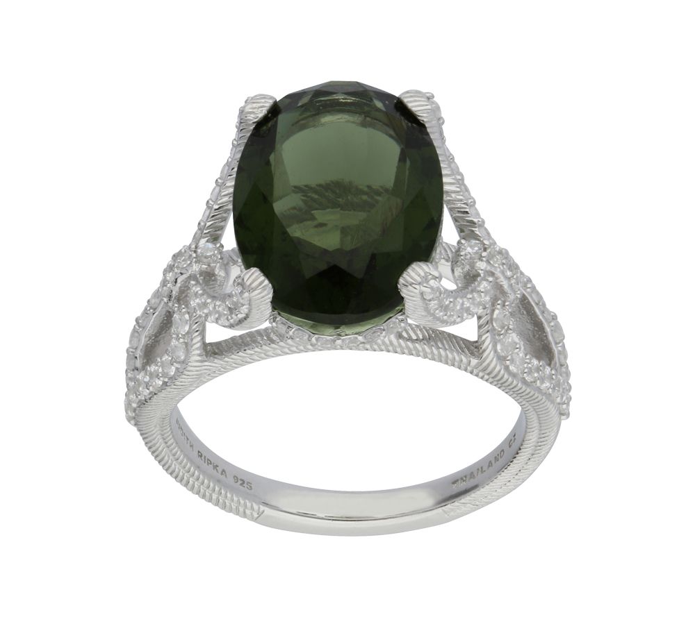 Judith Ripka Sterling 4.00 cttw Moldavite and Diamonique Ring - QVC.com