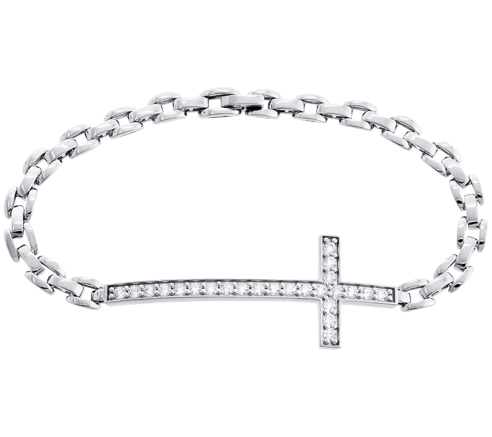 Diamonique 0.80 cttw Pave Cross Bracelet, Sterling Silver - QVC.com