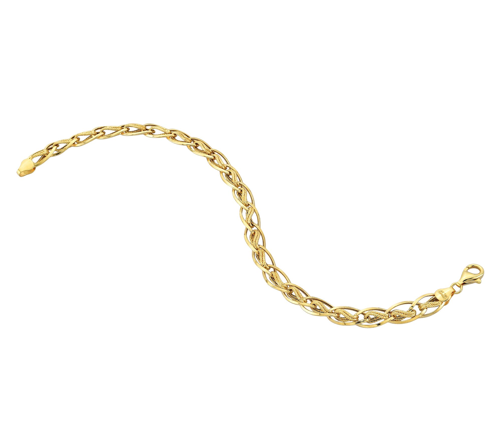 Adorna 14K Gold Textured & Polished Oval Link Bracelet - QVC.com