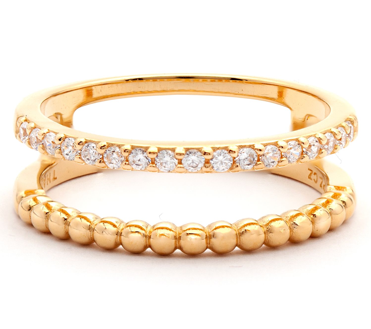 Diamonique Multi-Row Open Band Ring, 14K Gold Plated - QVC.com