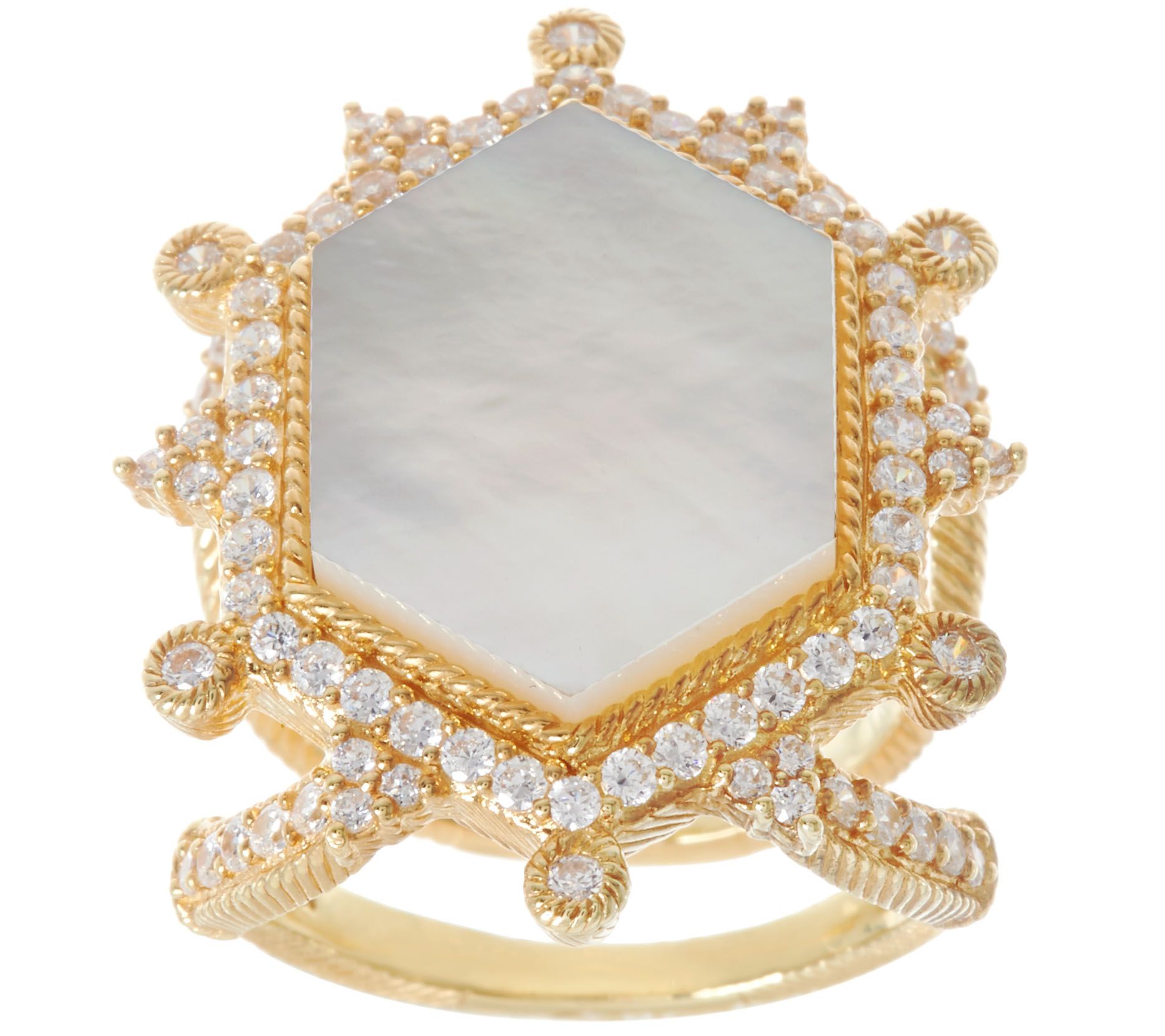Judith Ripka 14K Clad Diamonique & Mother of Pearl Ring - QVC.com