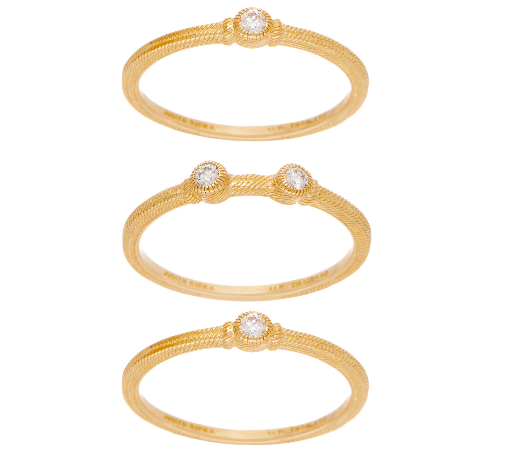 Judith Ripka 14K Set of 3 1/8 cttw Diamond Stack Rings - QVC.com
