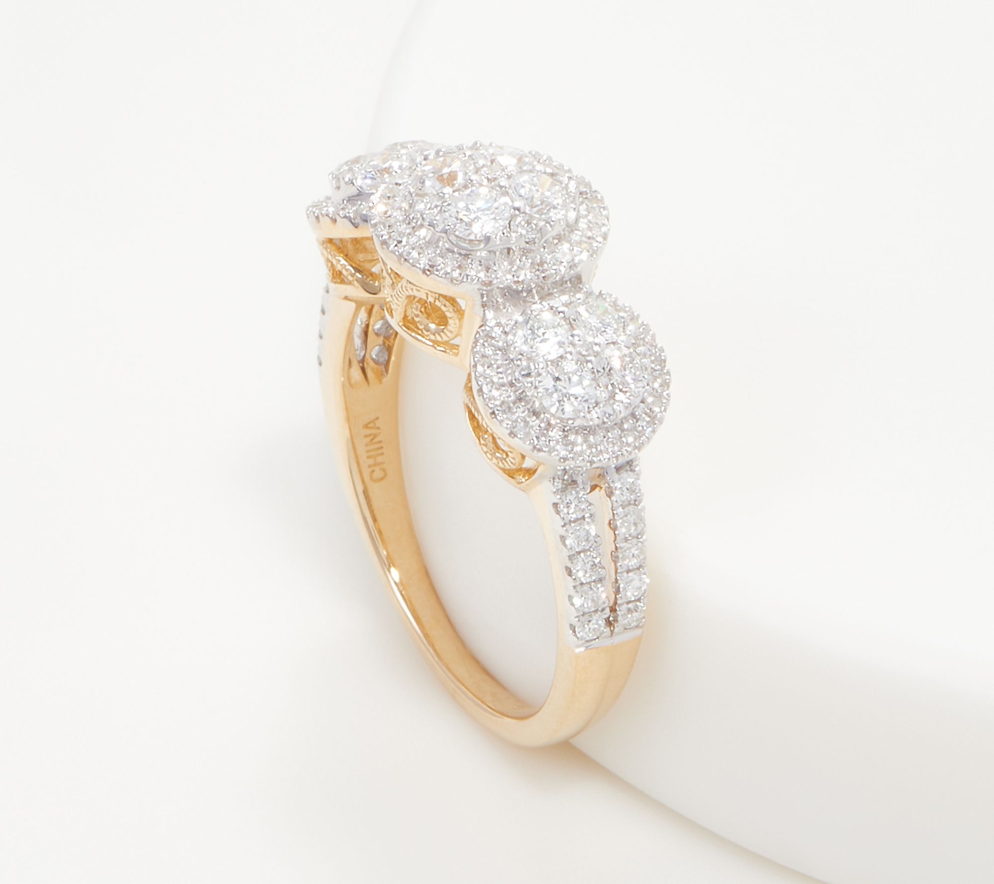 (QVC) Affinity 14K Gold Triple Cluster Diamond Ring, 1.00cttw ...