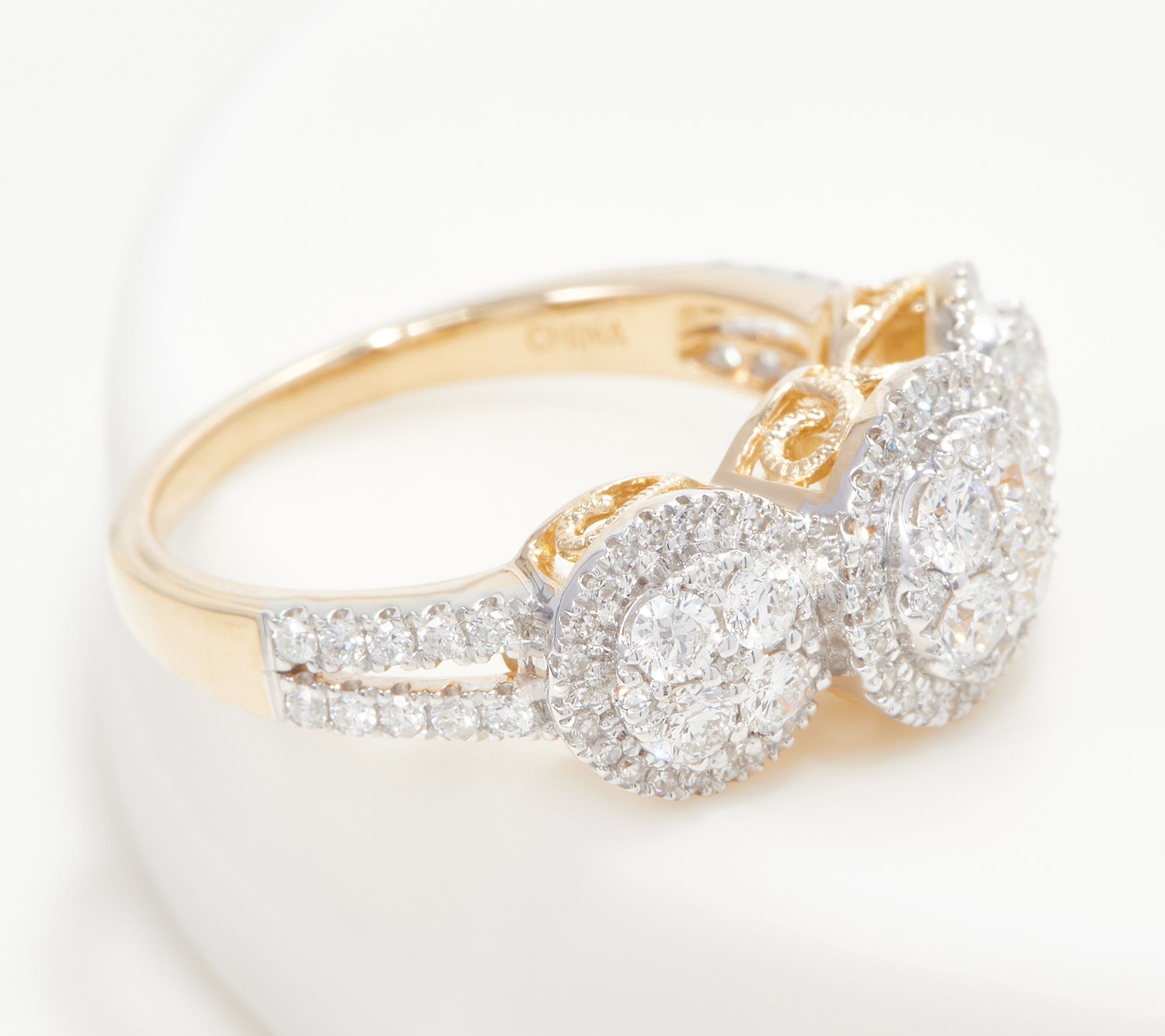 (QVC) Affinity 14K Gold Triple Cluster Diamond Ring, 1.00cttw ...