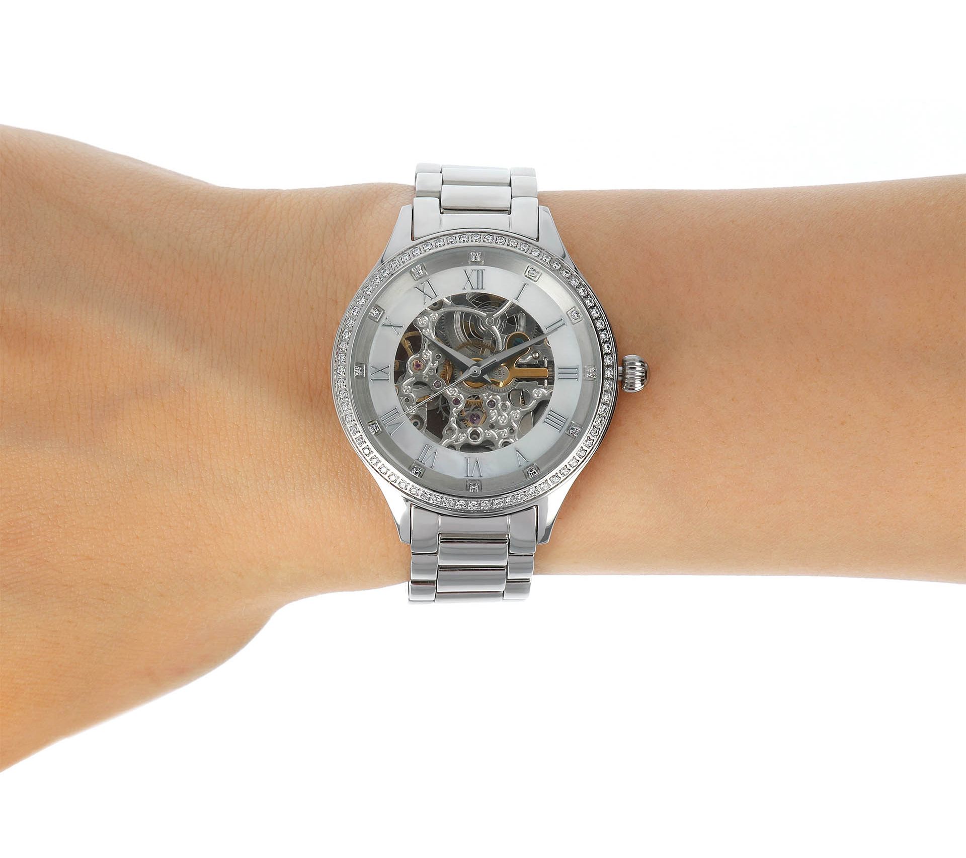 Steel by Design Women's Automatic Crystal D ial Watch - QVC.com