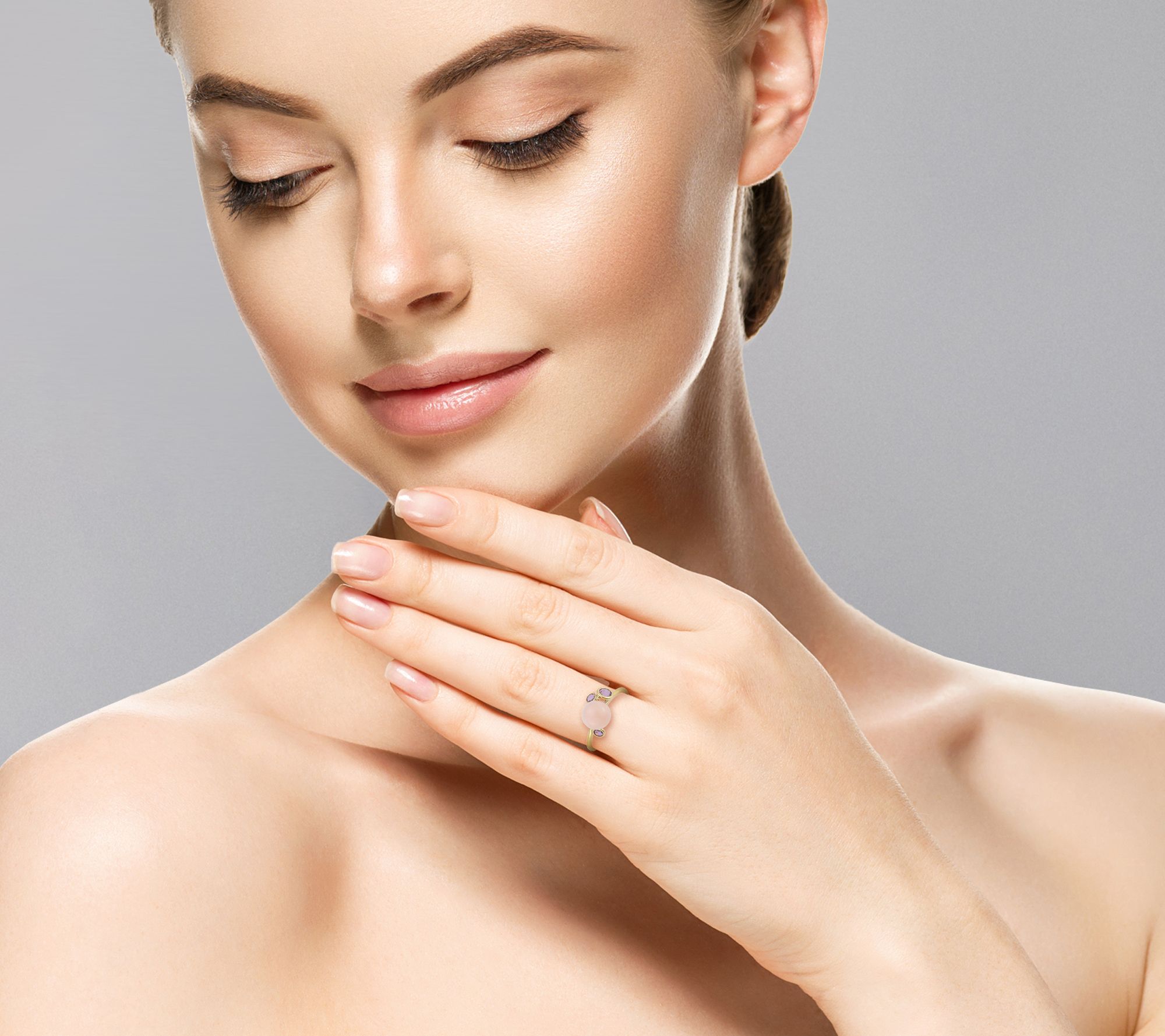 Italian Gold Rose Quartz & Amethyst Ring, 14K - QVC.com