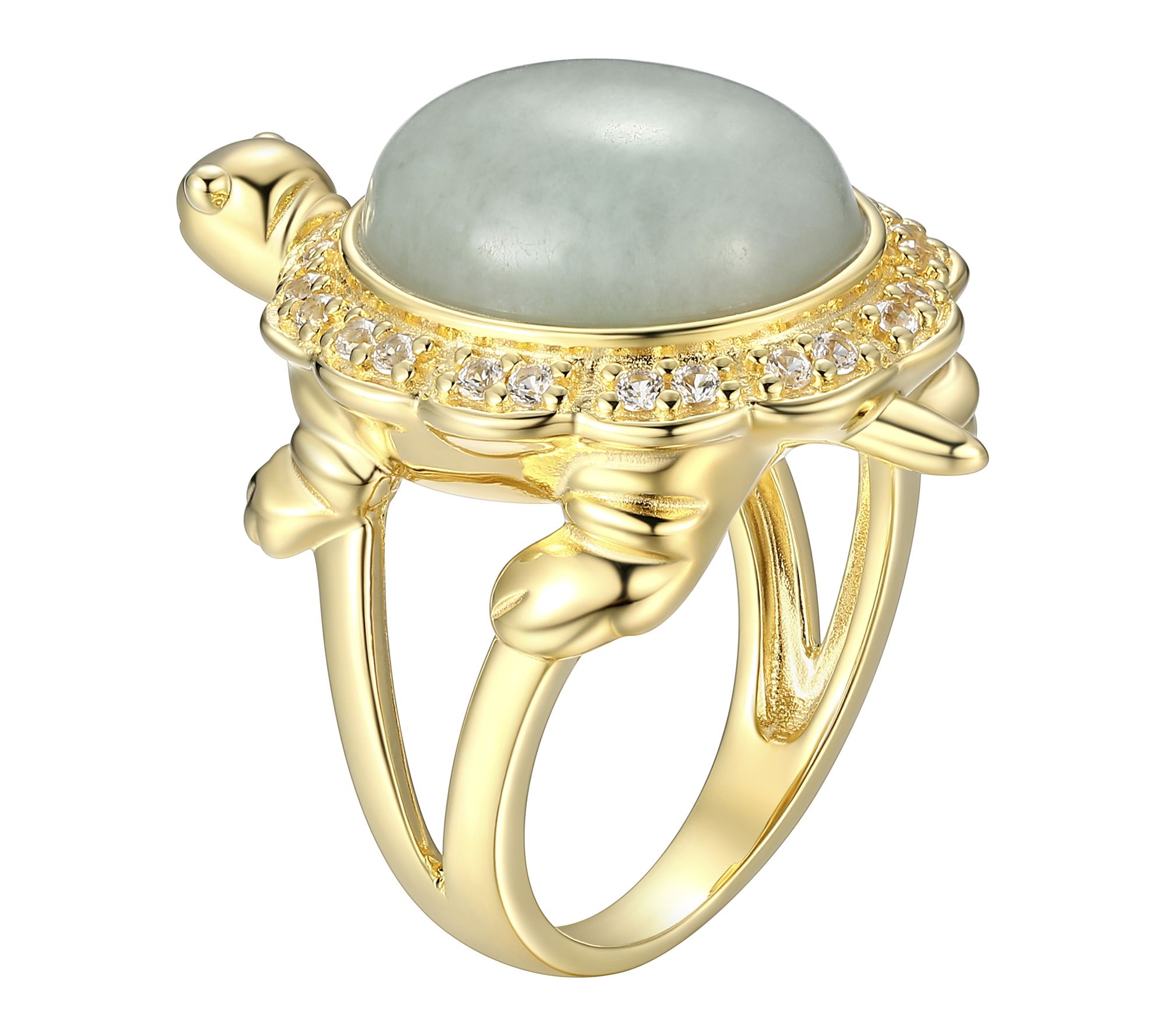Dynasty Jade Turtle Ring, 18k Gold Plated Sterling Silver - QVC.com