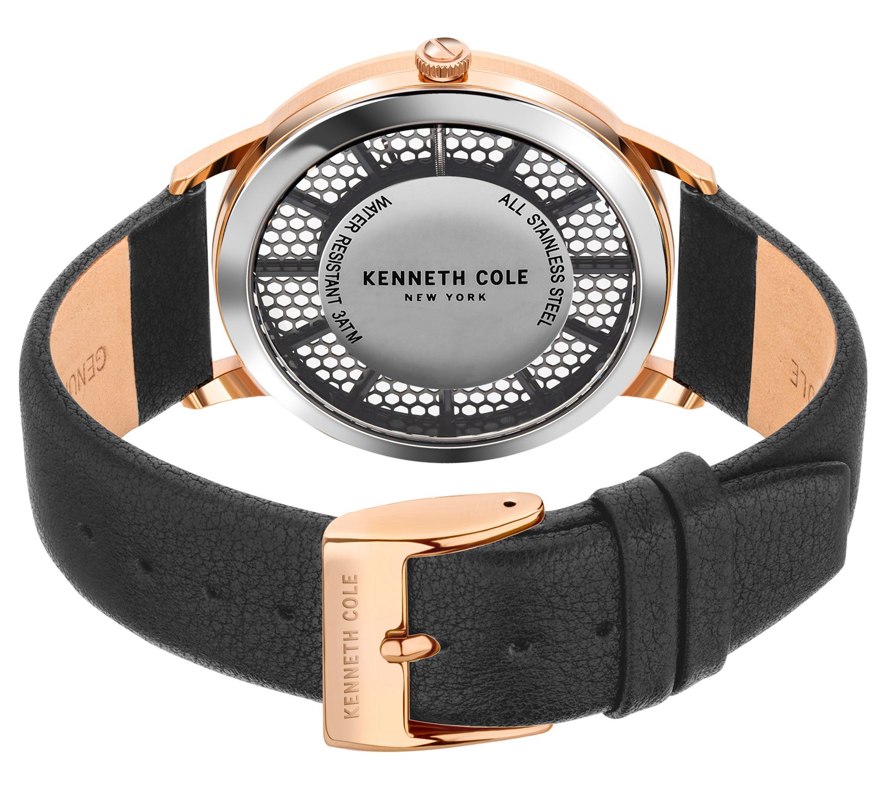 Kenneth Cole New York Men's Rosetone Black Leat her Watch - QVC.com
