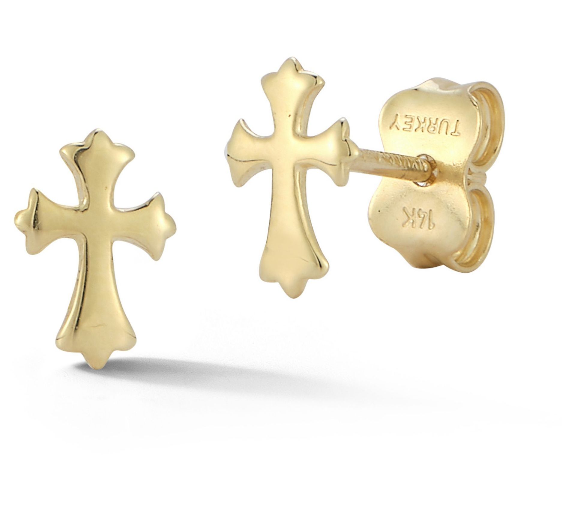 Luminosa Gold Puffed Cross Stud Earrings, 14K - QVC.com