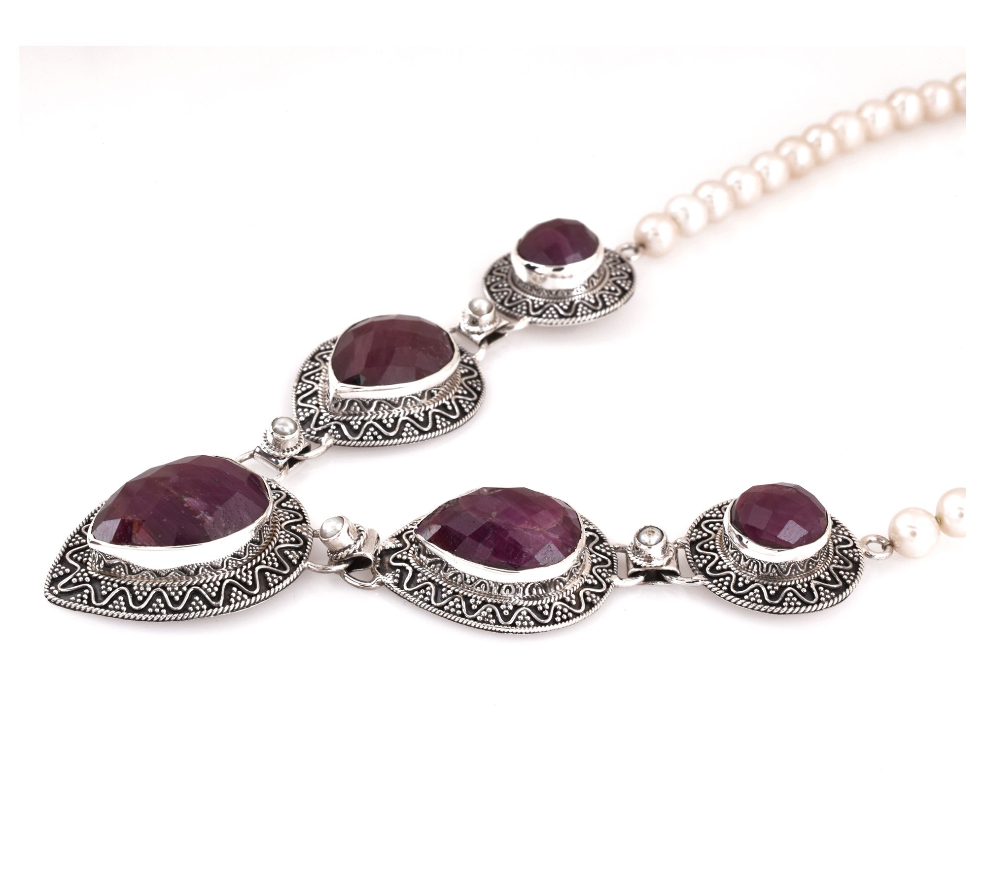 Artisan Crafted Sterling Indian Ruby & CulturedPearl Necklace - QVC.com