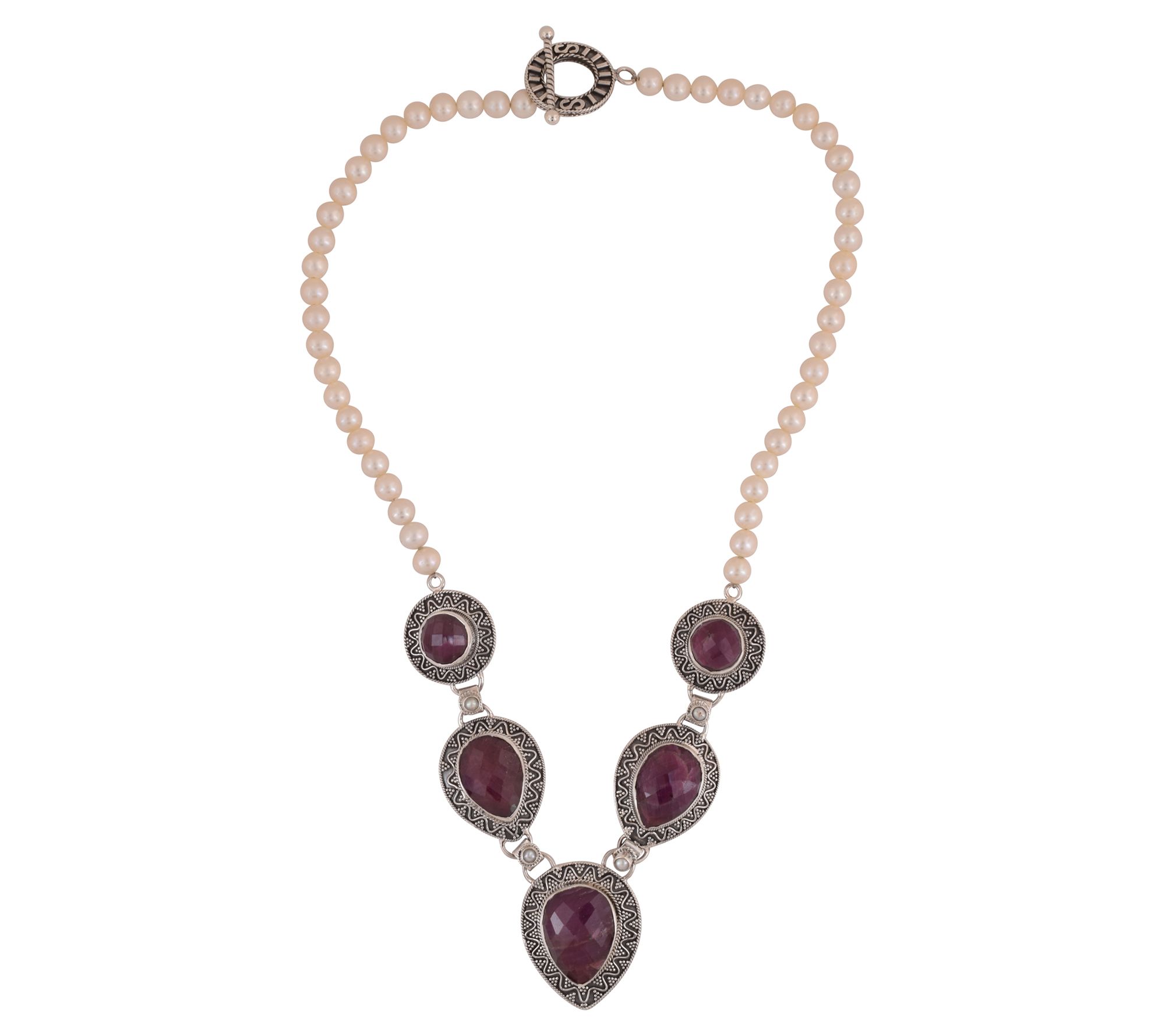 Artisan Crafted Sterling Indian Ruby & CulturedPearl Necklace - QVC.com