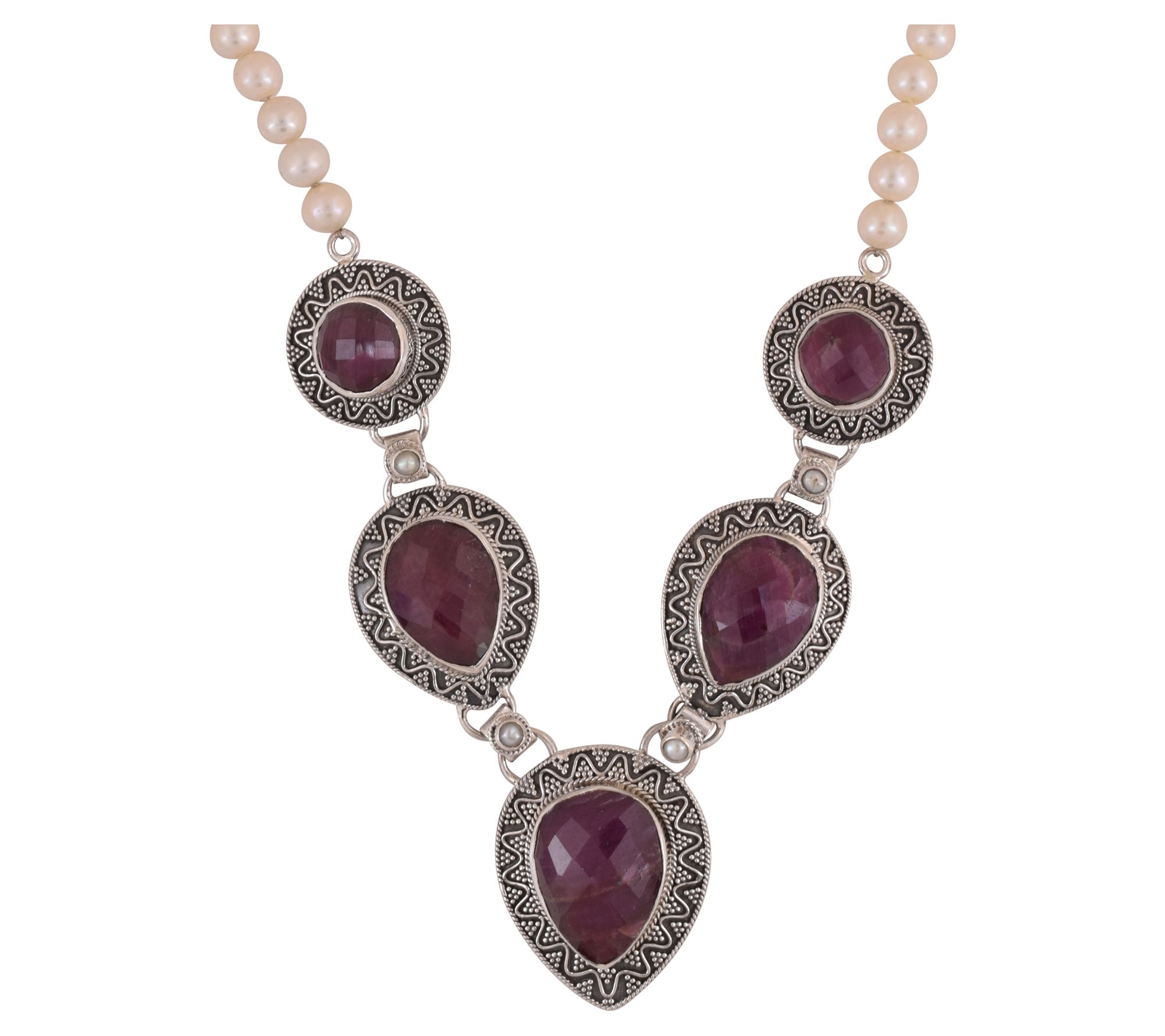 Artisan Crafted Sterling Indian Ruby & CulturedPearl Necklace - QVC.com