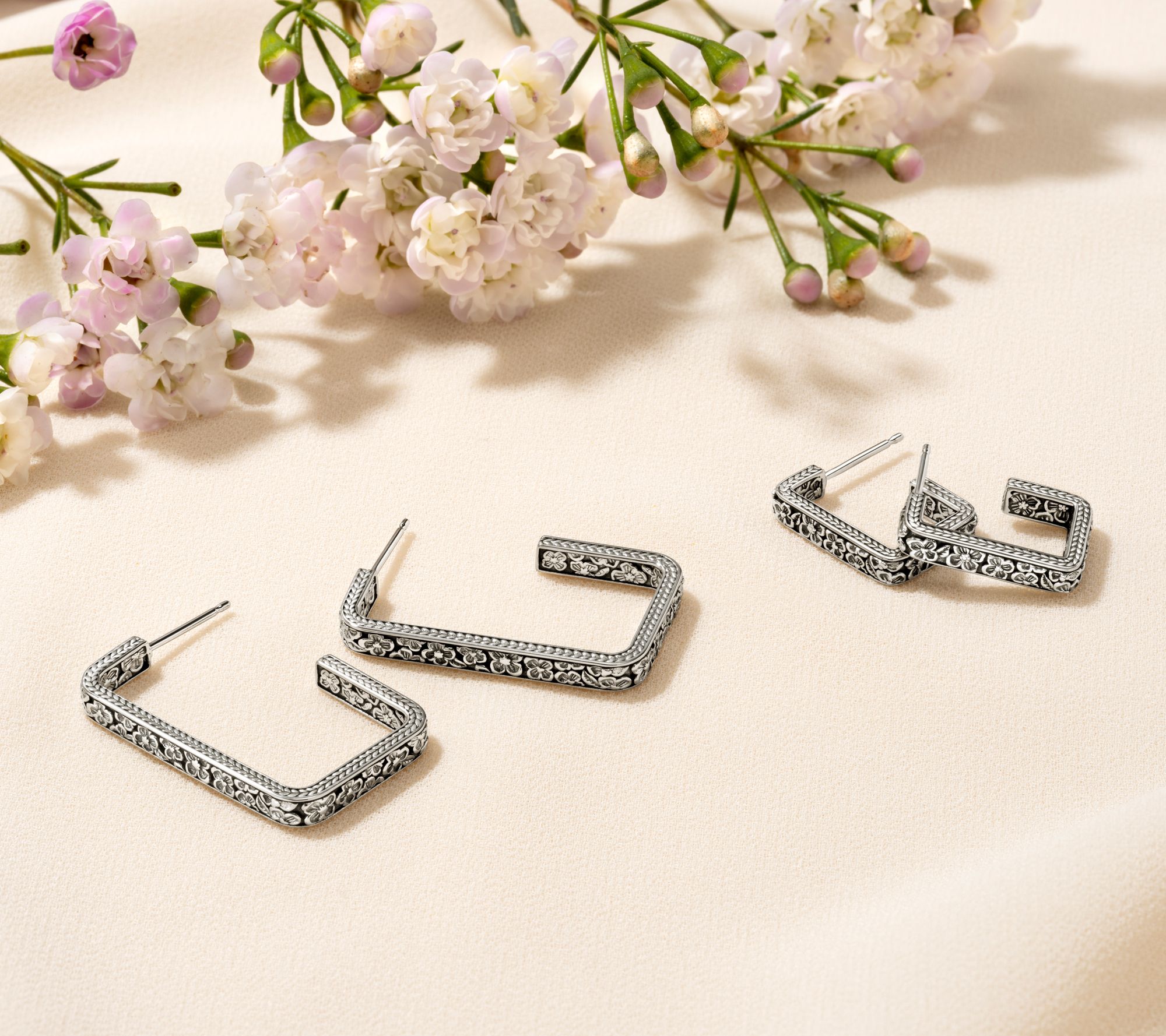 JAI Sterling Silver 3/4- 1 1/4" Heritage Texture Hoops - QVC.com