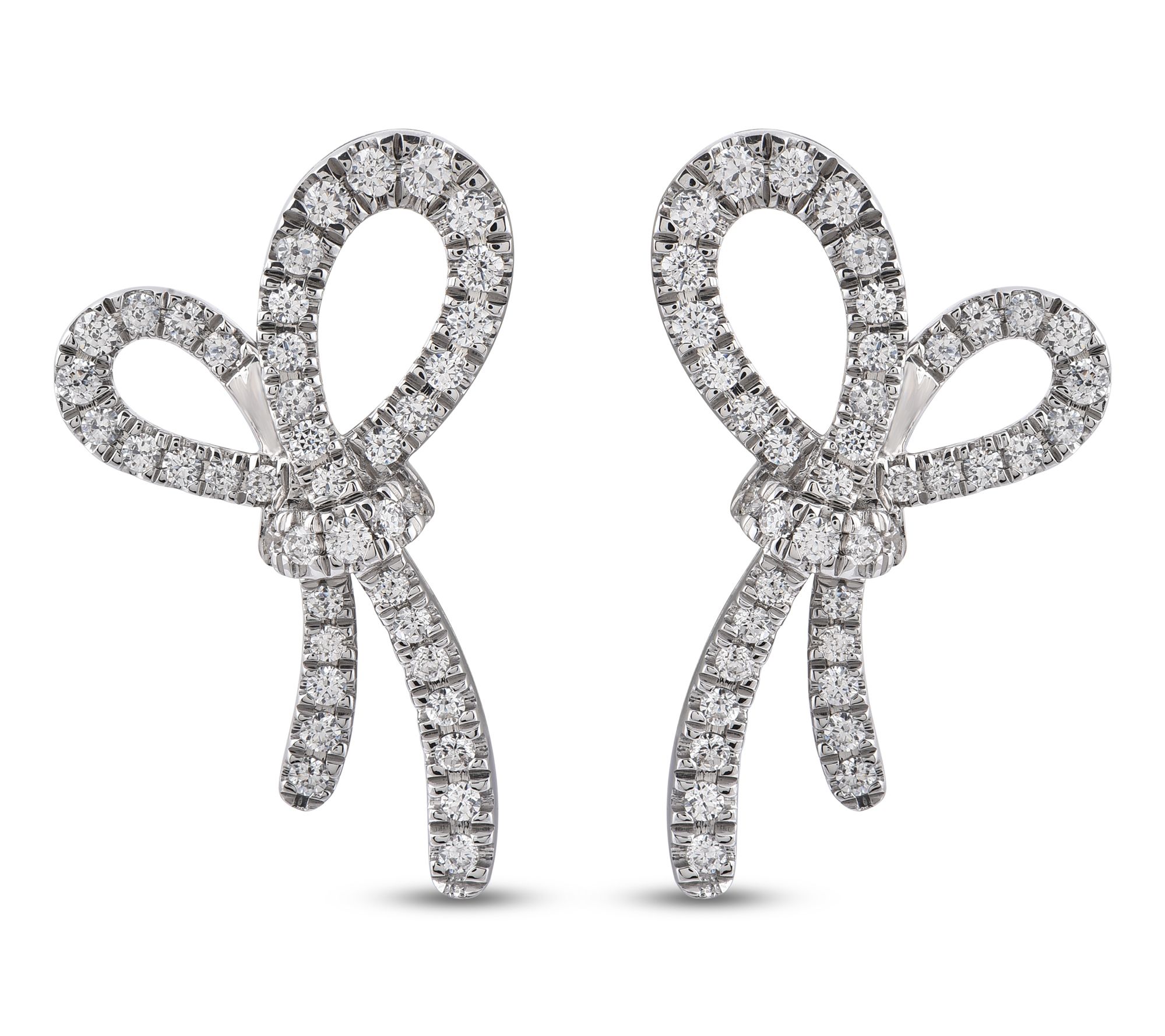 Affinity Diamond 1.00 cttw Bow Stud Earrings, 14K White Gold - QVC.com