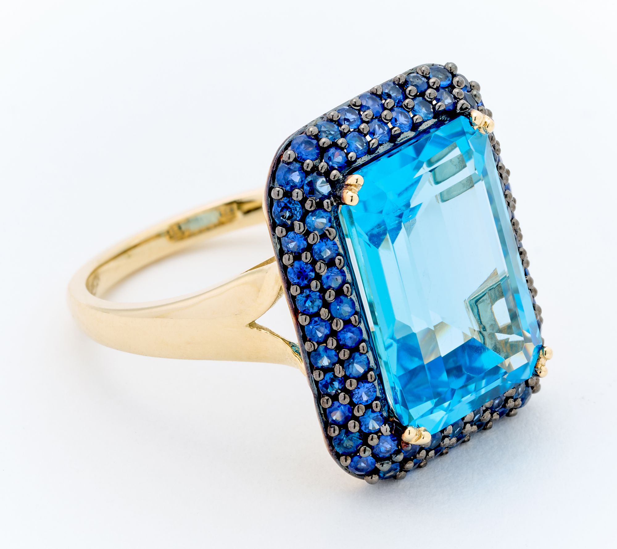KALLATI Emerald Cut Blue Topaz & Sapphire Ring, 14K Gold - QVC.com
