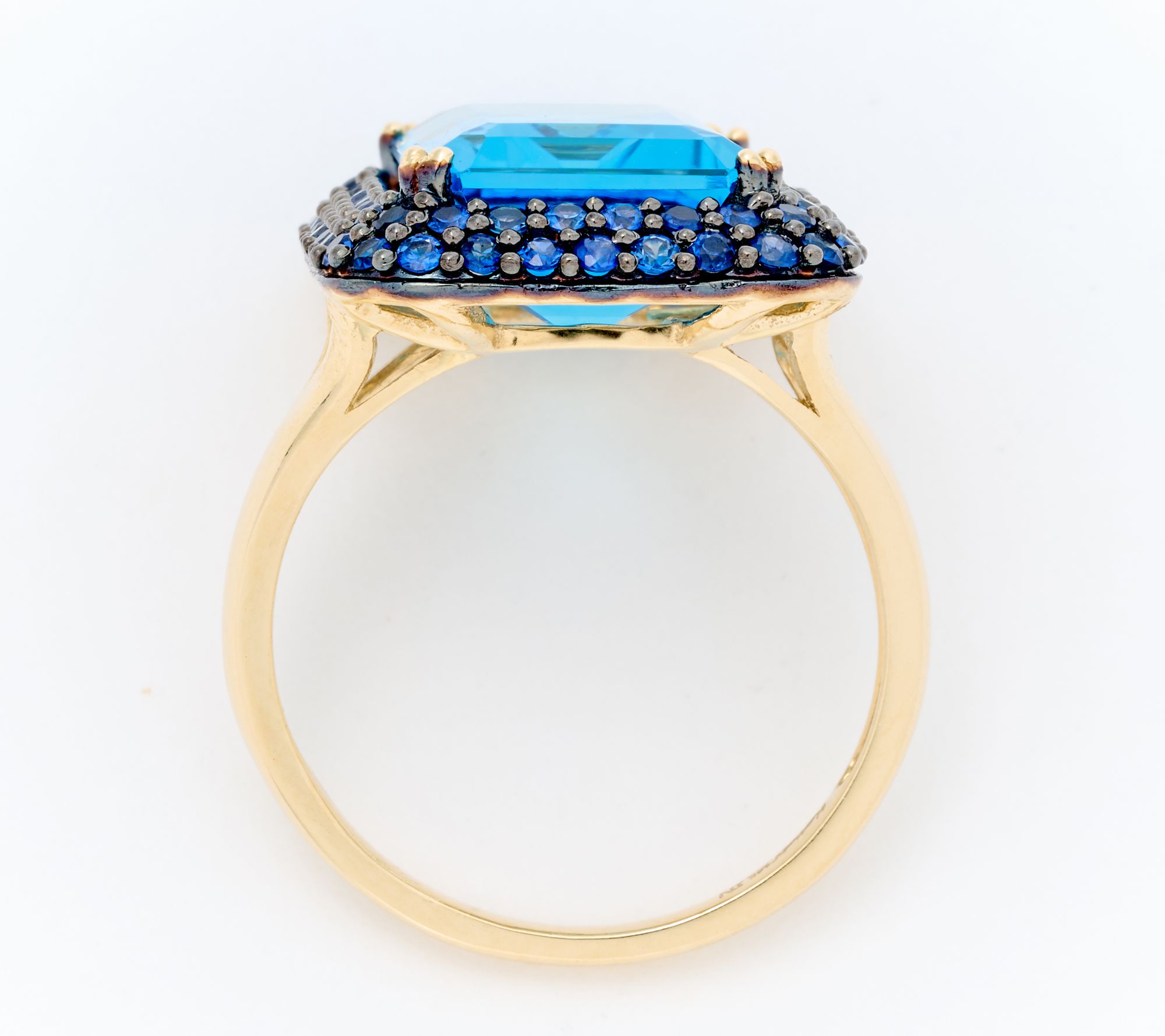 KALLATI Emerald Cut Blue Topaz & Sapphire Ring, 14K Gold - QVC.com