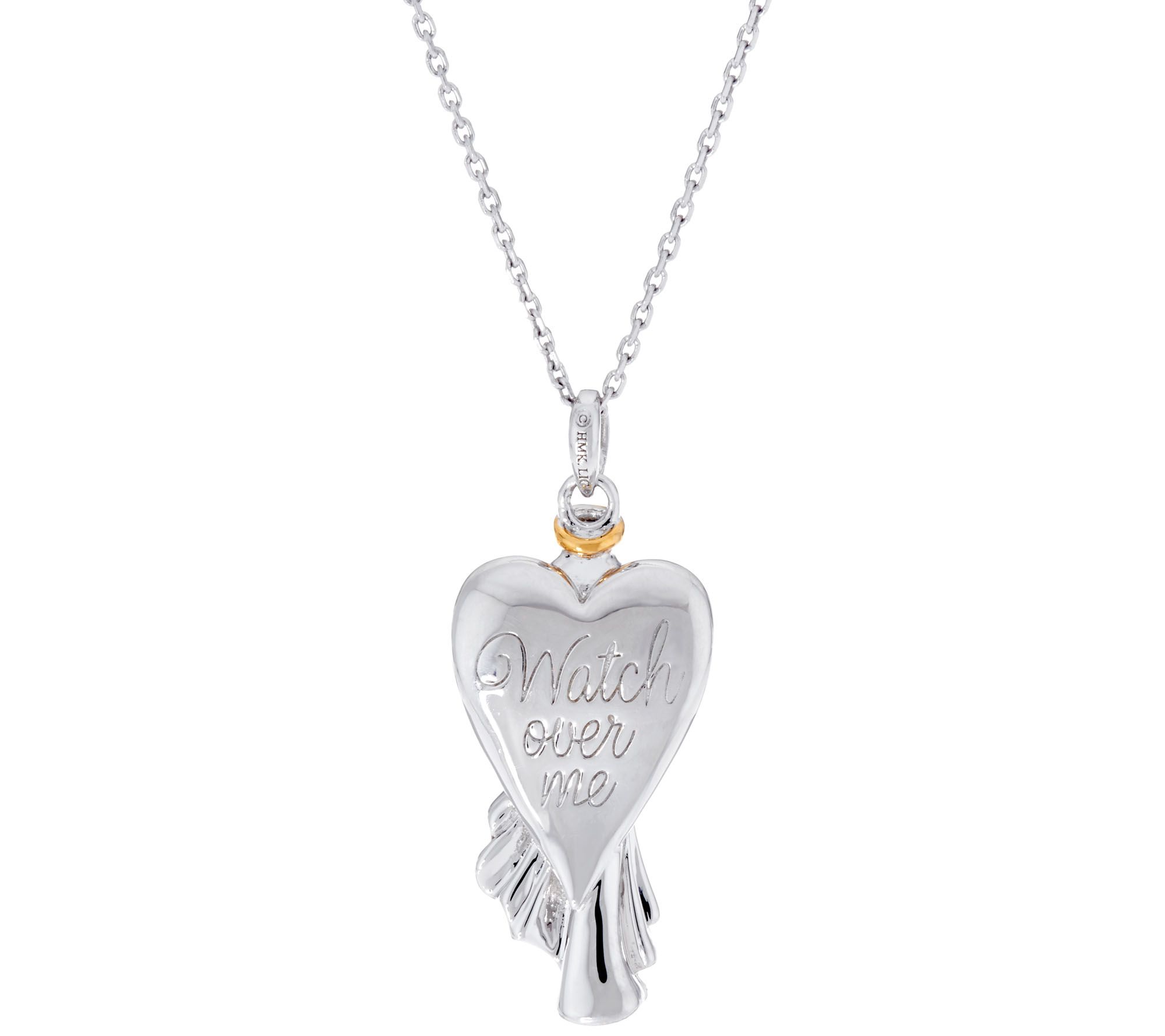 Hallmark Sterling Two-Tone Heart Angel Pendant with 32" Chain - QVC.com