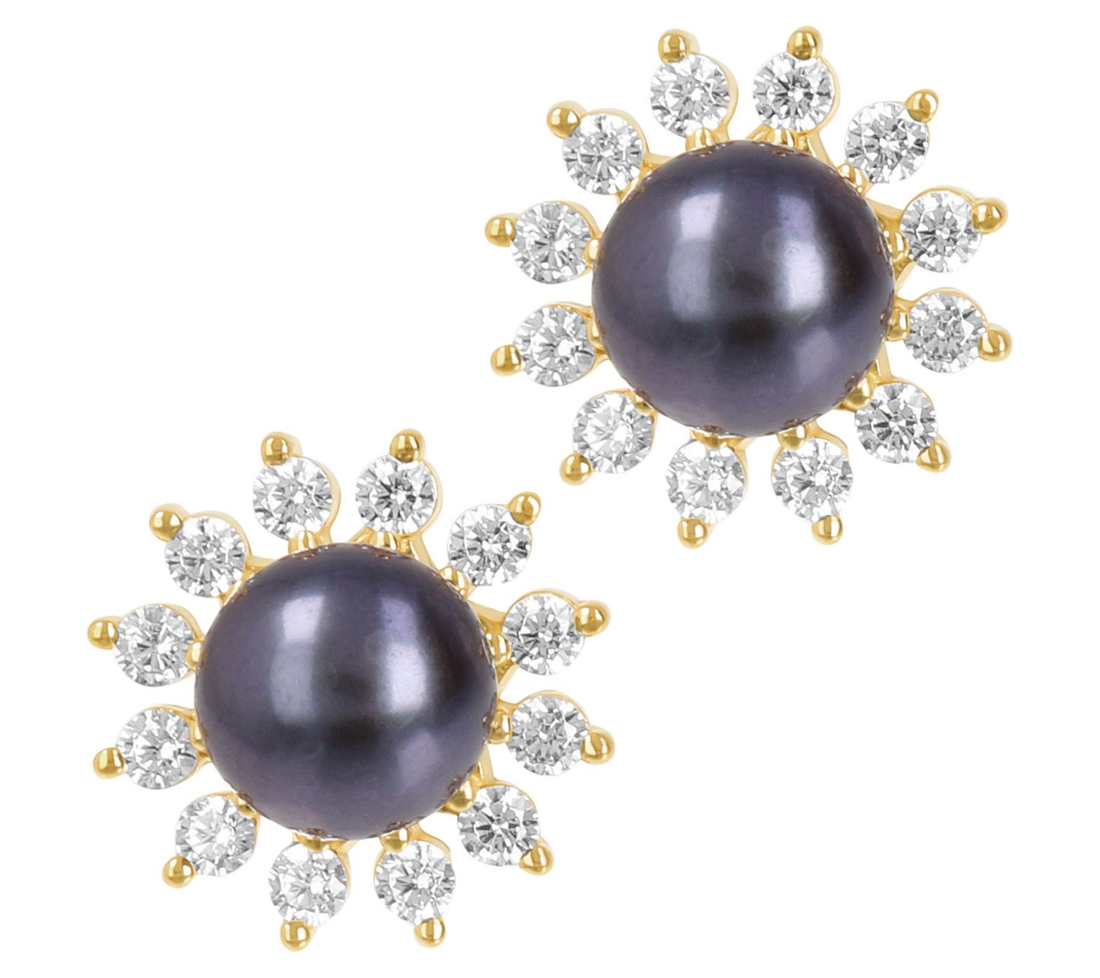 Diamonique x Affinity Cultured Pearl Stud Earrings, 14K Plated - QVC.com