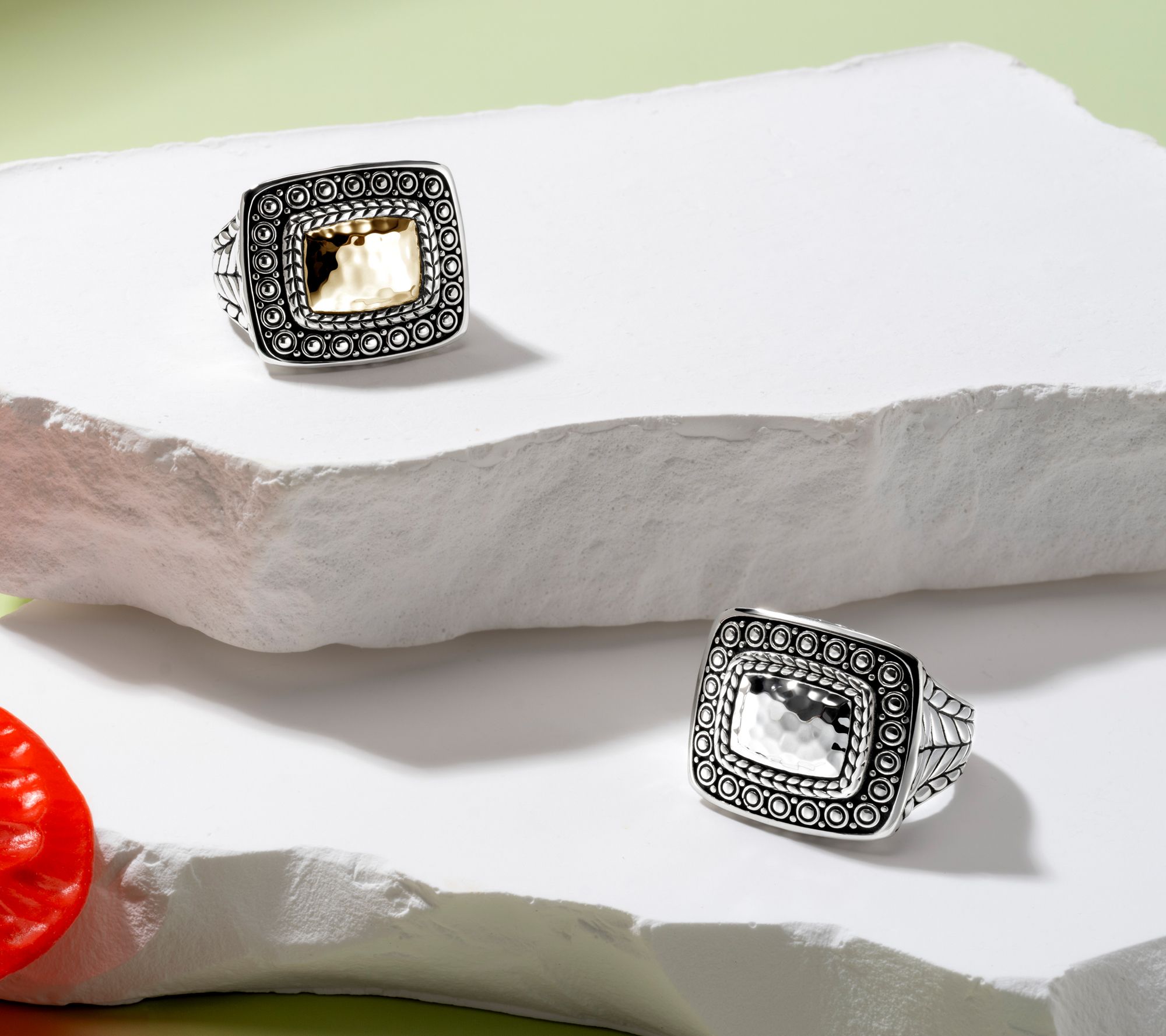 JAI Sterling or SS & 14K Gold East West Textured Ring - QVC.com