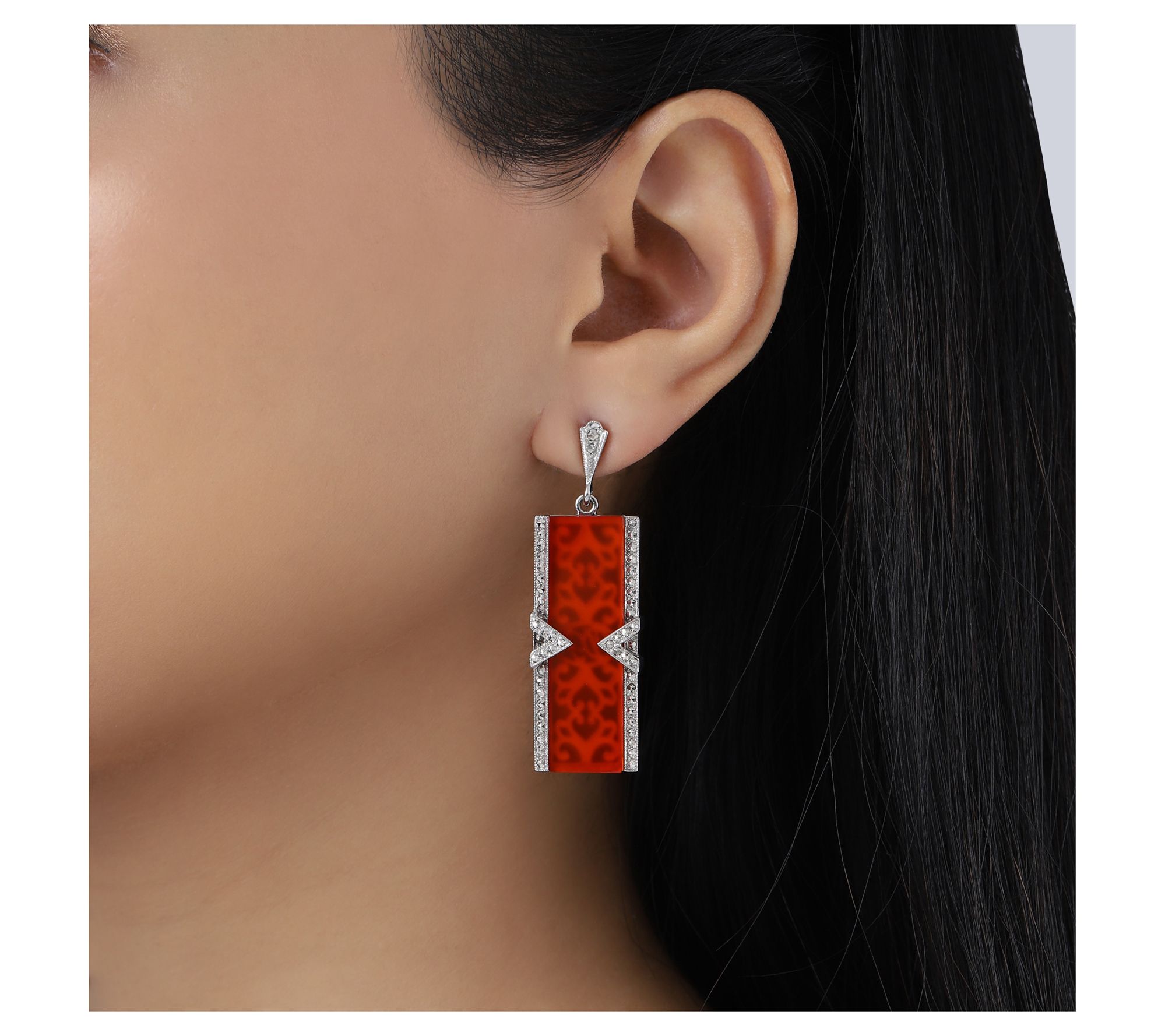 Dallas Prince Sterling Chrome Marcasite & Carnelian Earrings - QVC.com