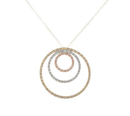 Diamond Fascination Tri-Color Triple-Circle Pendant, 14K Gold - QVC.com